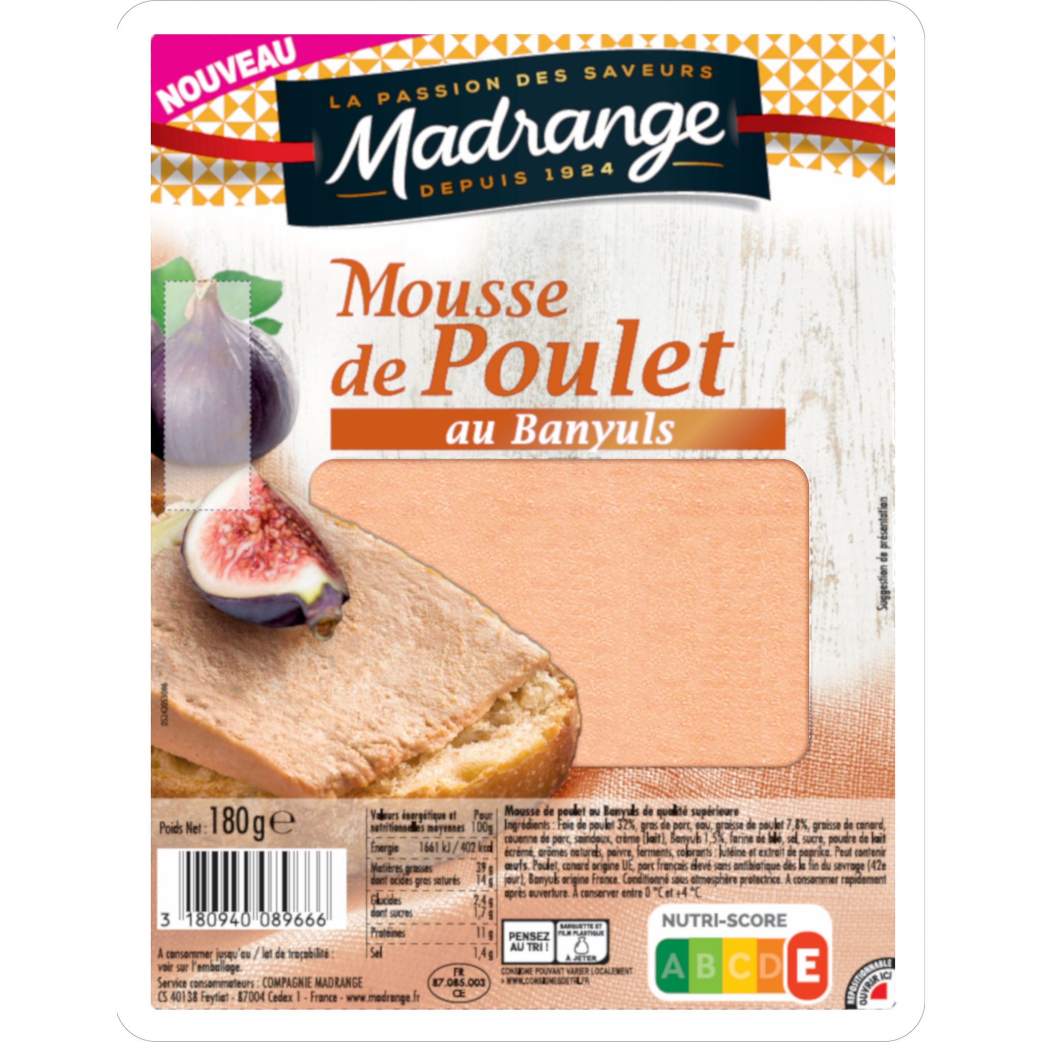 MADRANGE Mousse de poulet au Banyuls 180g pas cher - Auchan.fr