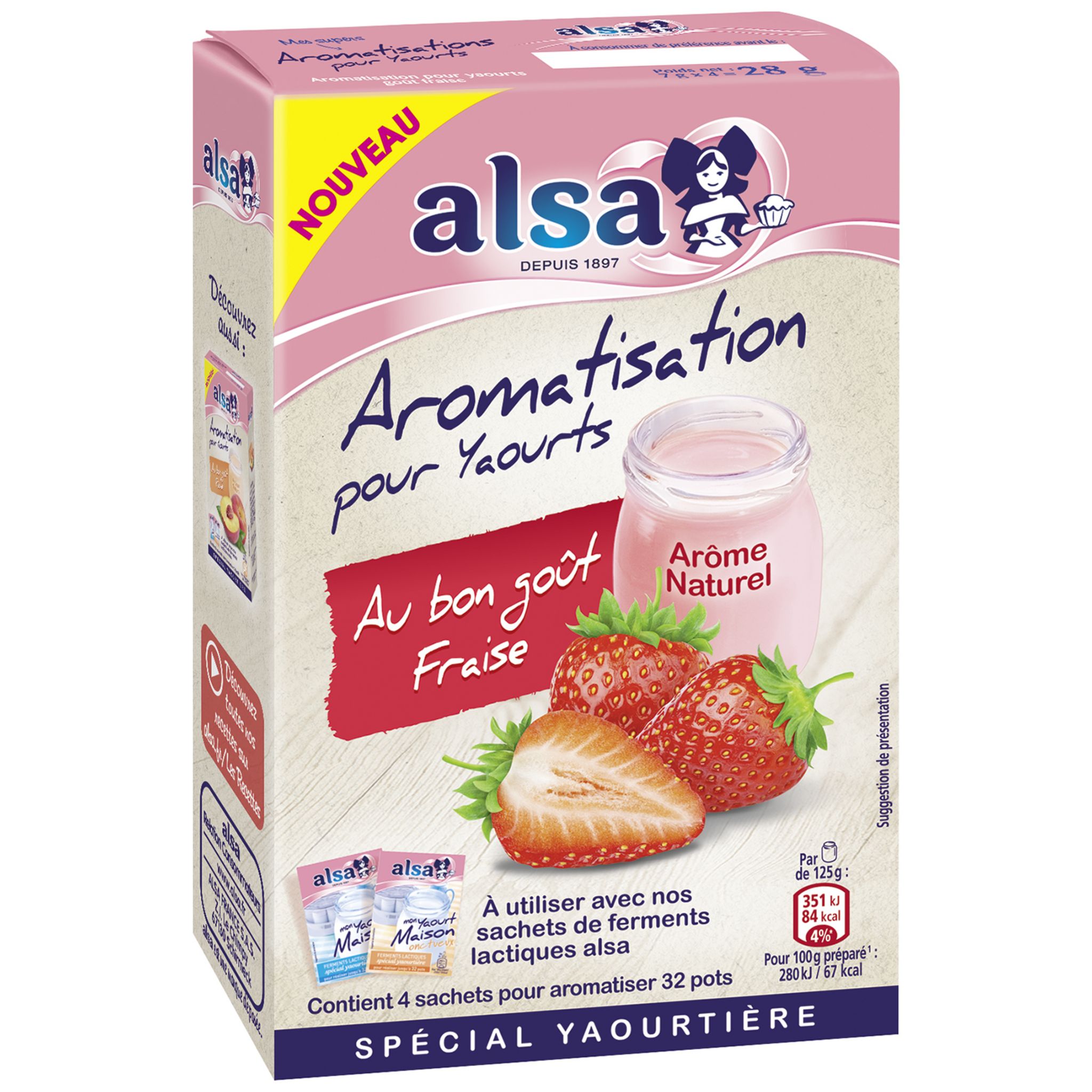 ALSA Aromatisation pour yaourt saveur fraise 4 sachets 28g pas cher ...