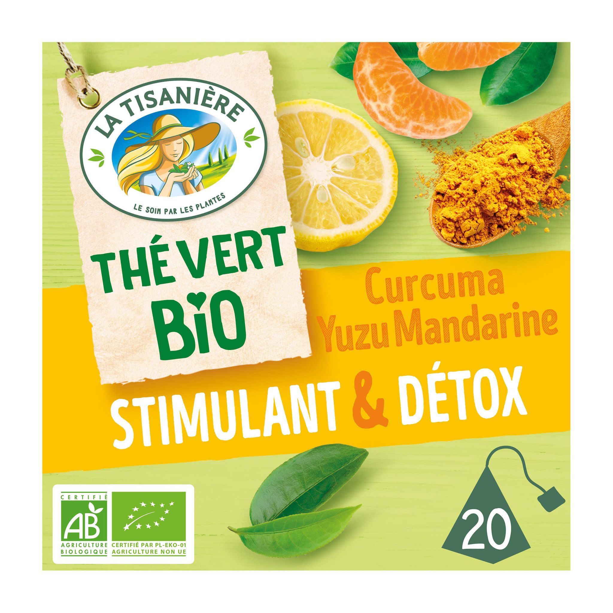 LA TISANIERE Thé vert bio stimulant et détox curcuma yuzu mandarine 20 ...