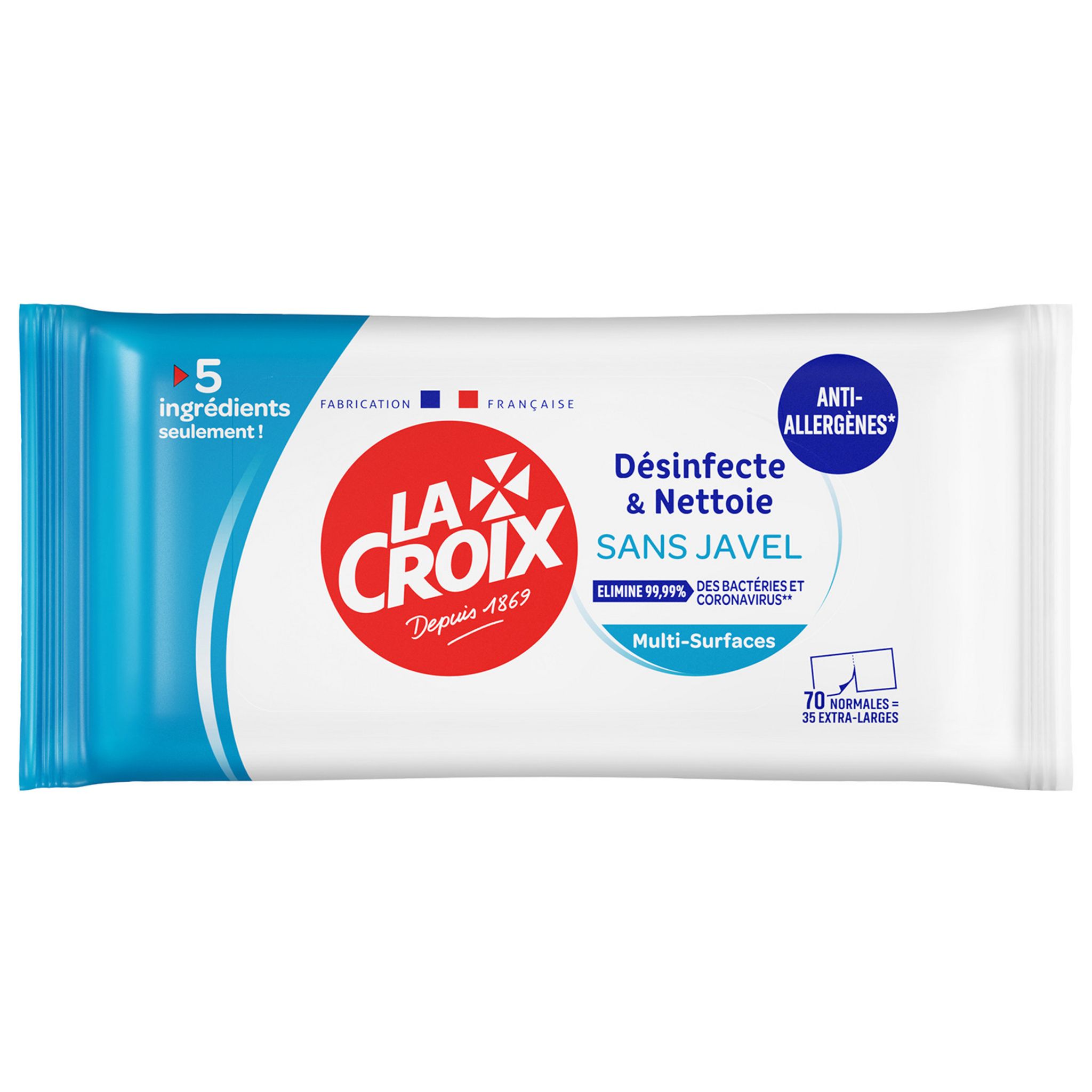 LA CROIX Lingettes multi-surfaces sans javel anti-allergènes 70 ...