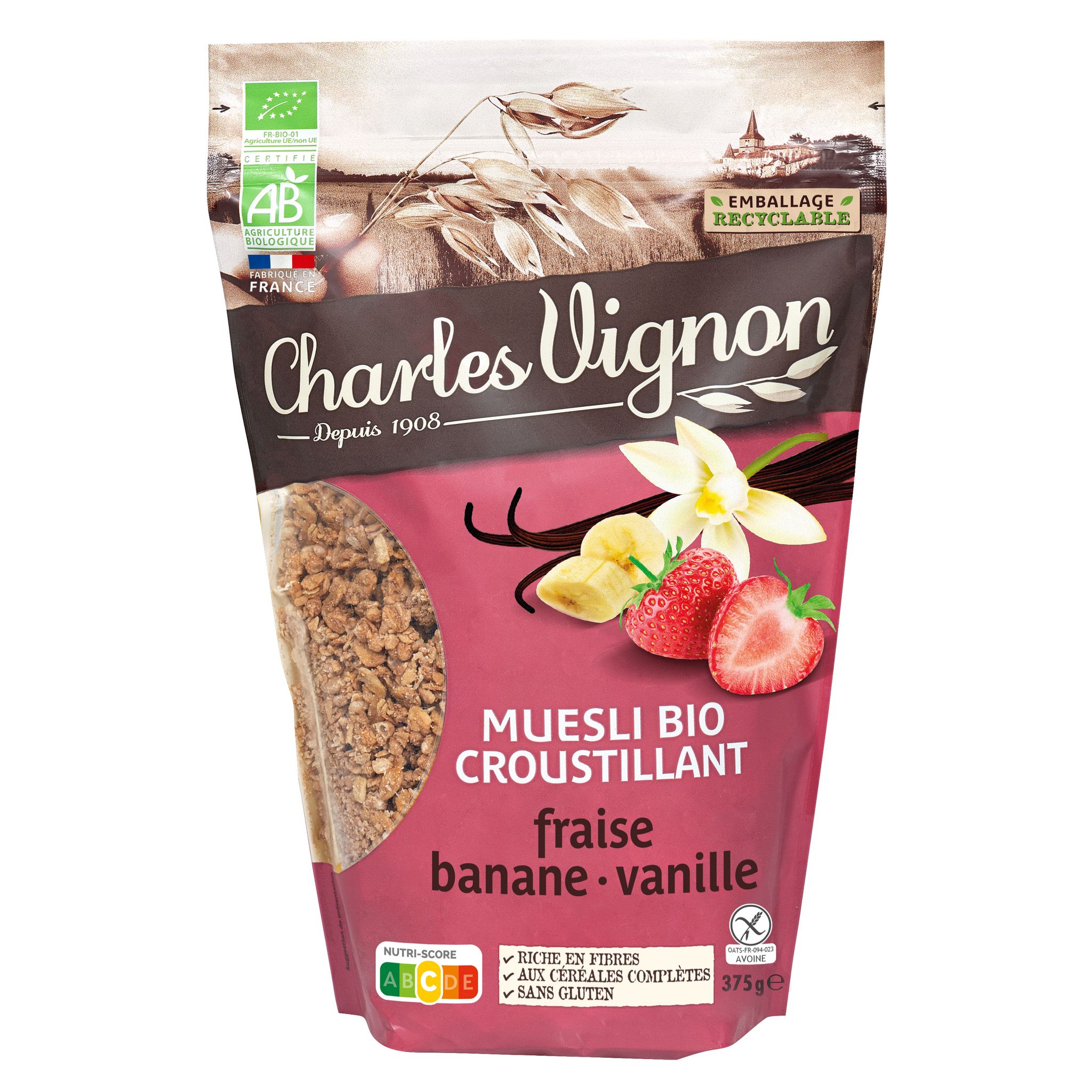 CHARLES VIGNON Céréales muesli bio croustillant fraise banane vanille ...