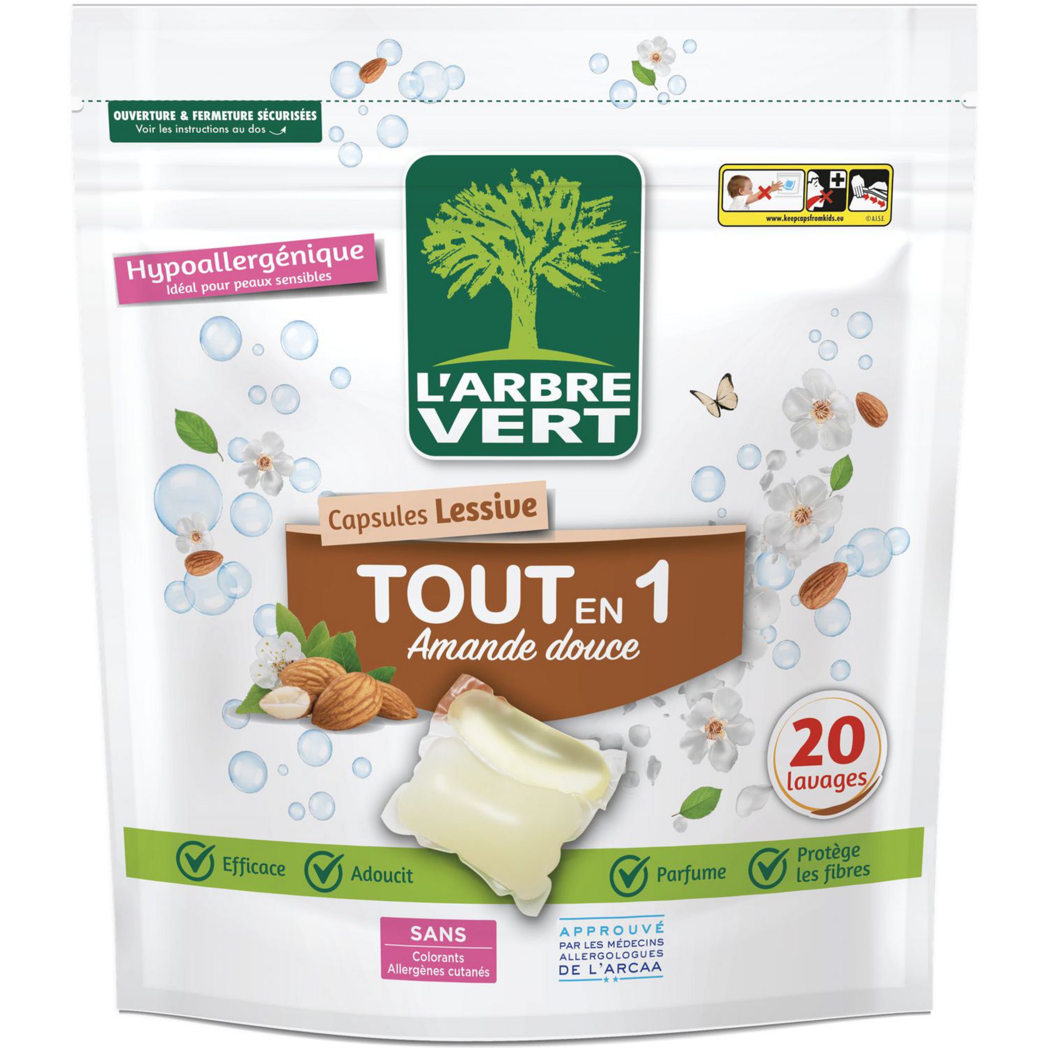 L'ARBRE VERT Lessive capsules tout en 1 amande douce 20 capsules pas ...