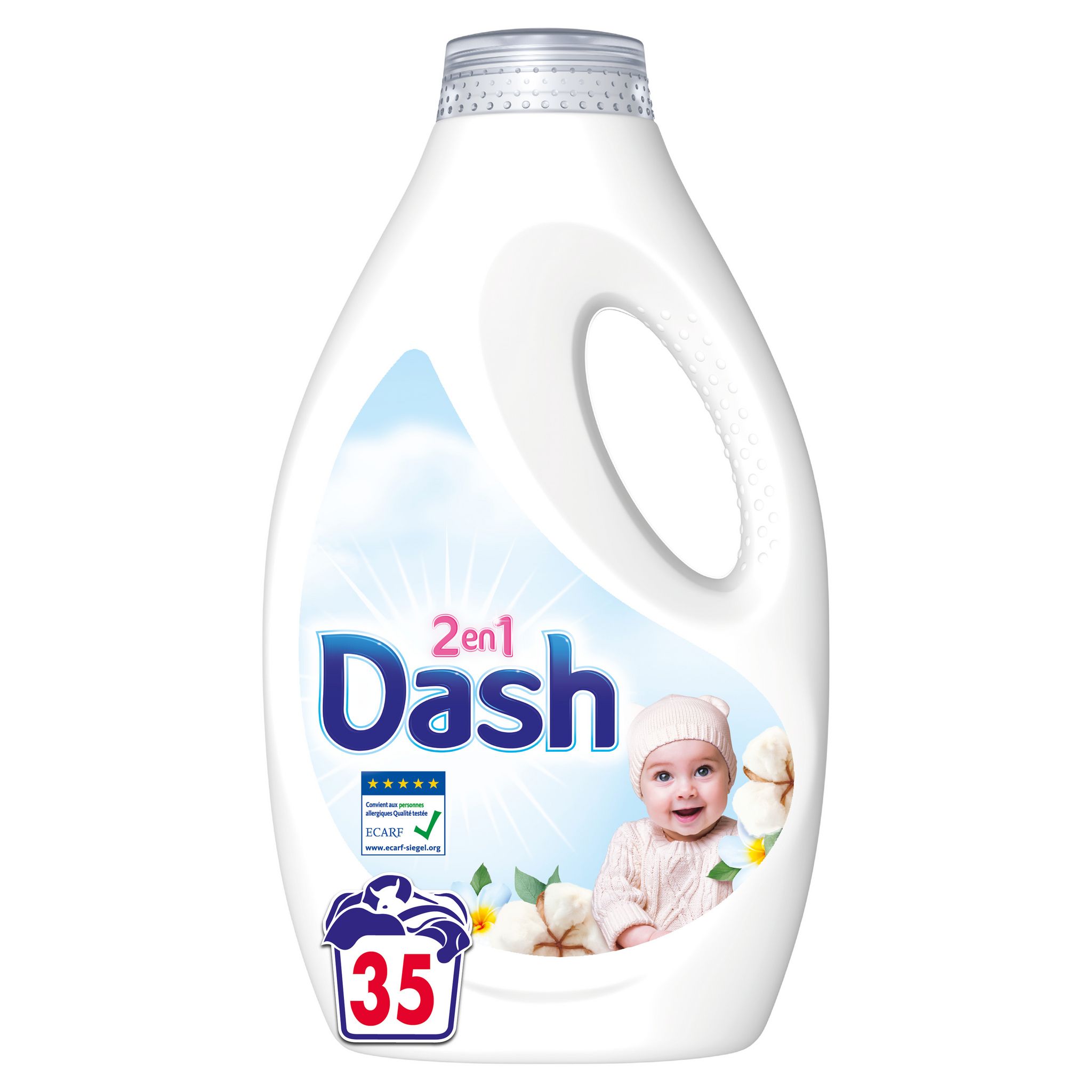 DASH Lessive liquide 2en1 coton et fleur de tiaré peaux sensibles 35 ...
