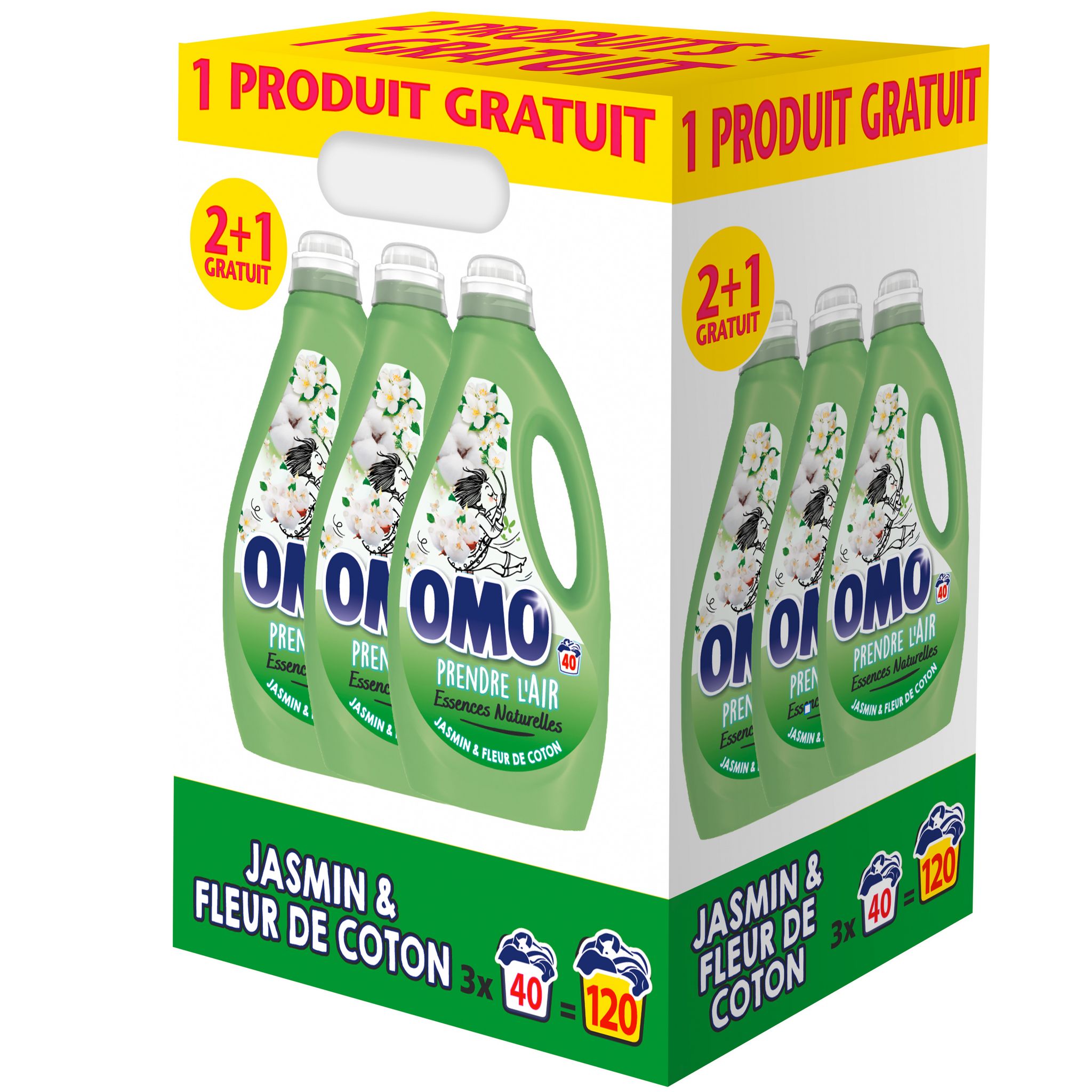 OMO Lessive liquide prendre l'air au jasmin et fleur de coton 3x40 ...