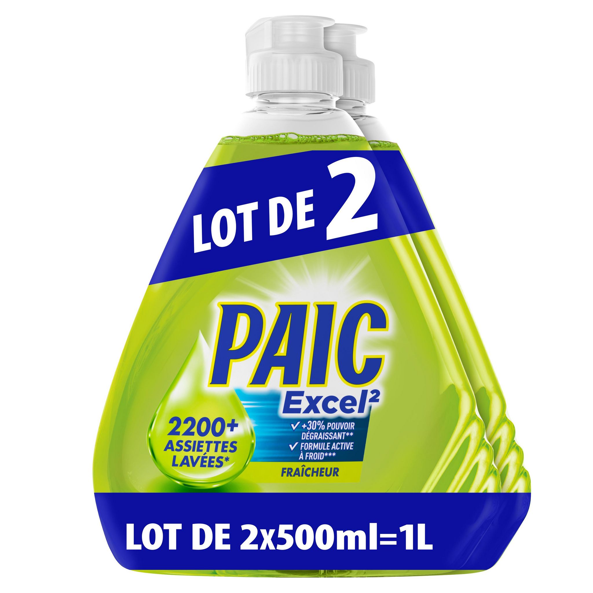 PAIC Excel 2 Liquide vaisselle fraîcheur 2x500ml pas cher - Auchan.fr