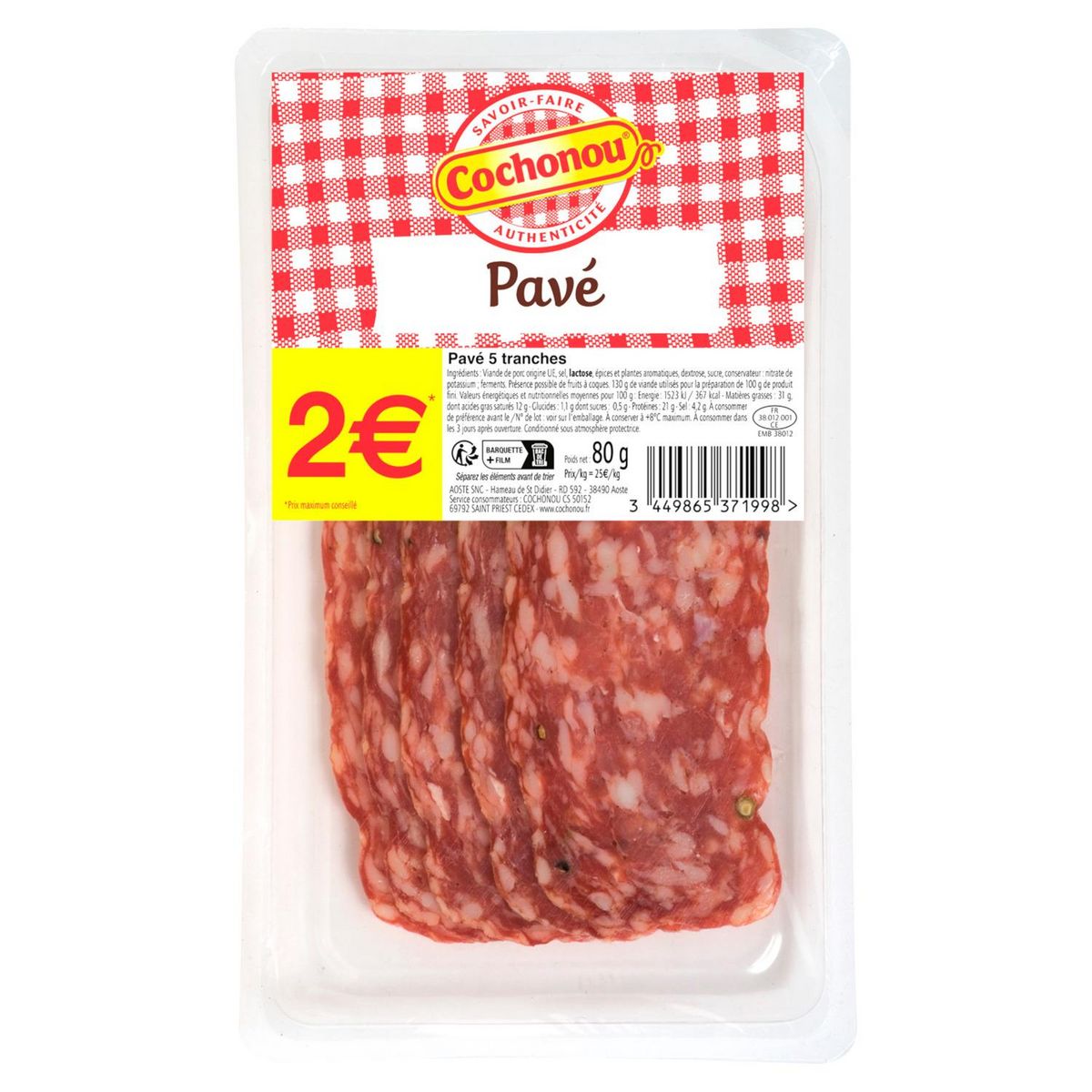 COCHONOU Saucisson tranché 5 tranches 80g pas cher - Auchan.fr
