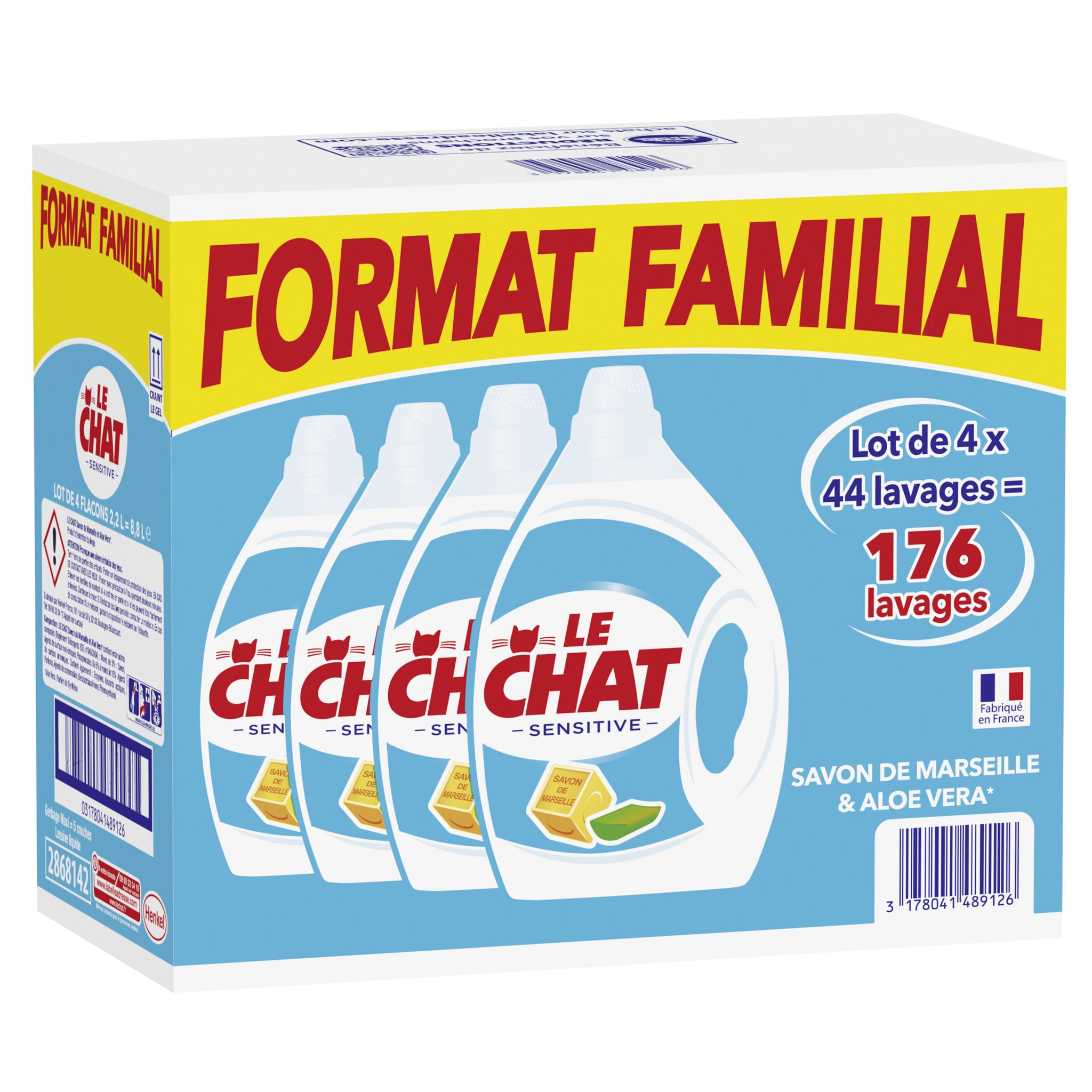 LE CHAT Lessive liquide sensitive savon de Marseille & aloe vera 4x44 ...