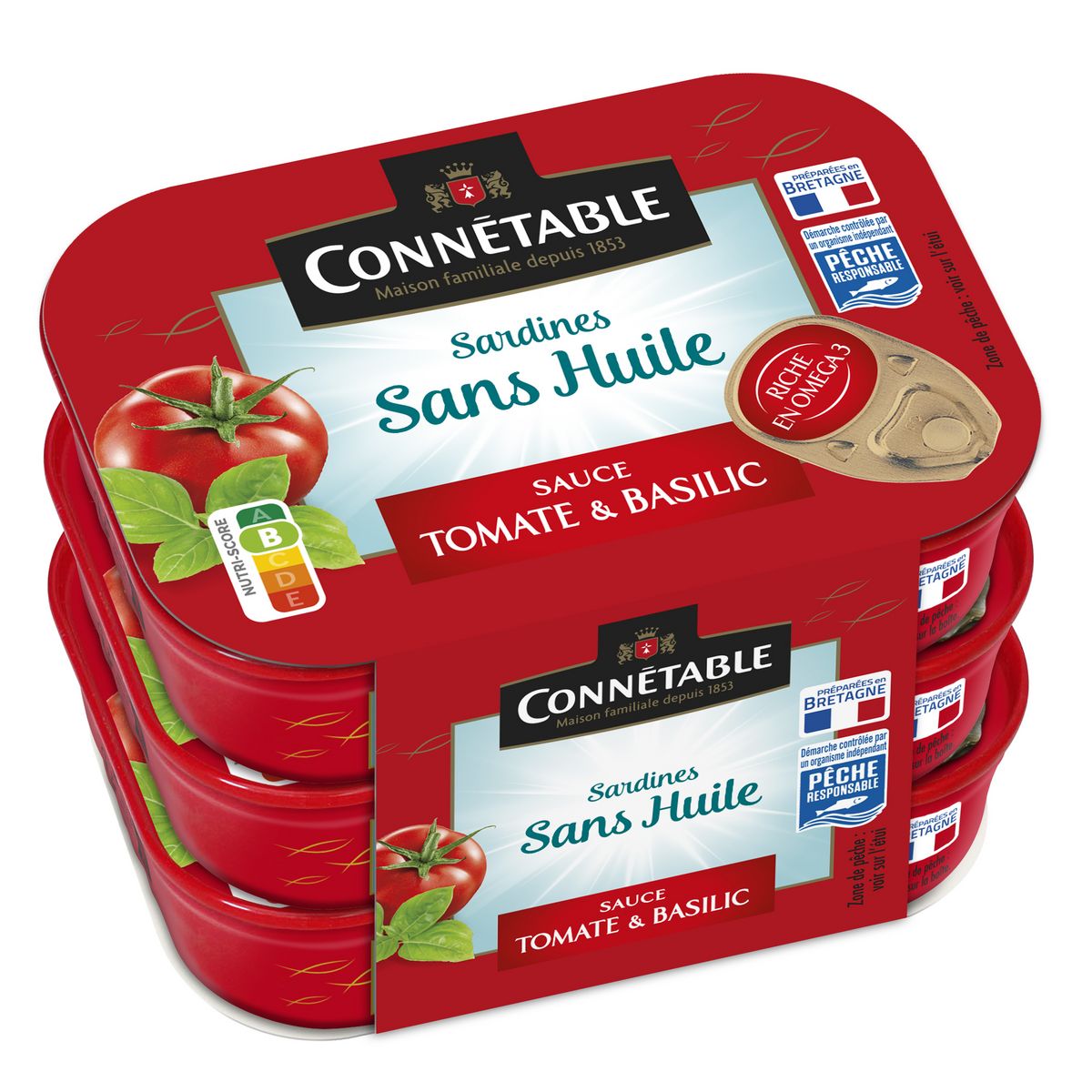 CONNETABLE Sardines sans huile sauce tomate et basilic MSG en conserve ...