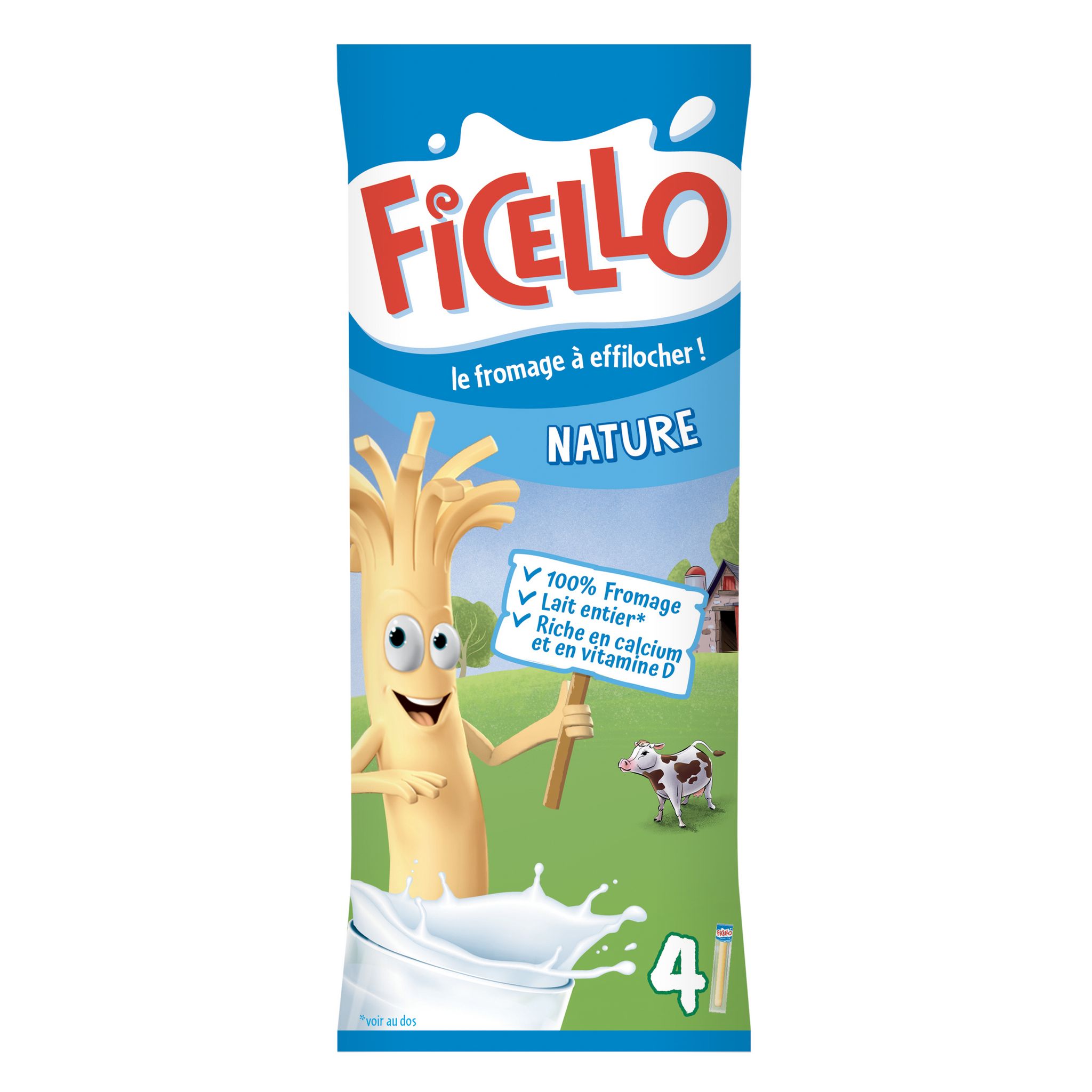 FICELLO Bâtonnet de fromage à effilocher nature 4 bâtonnets 84g pas ...