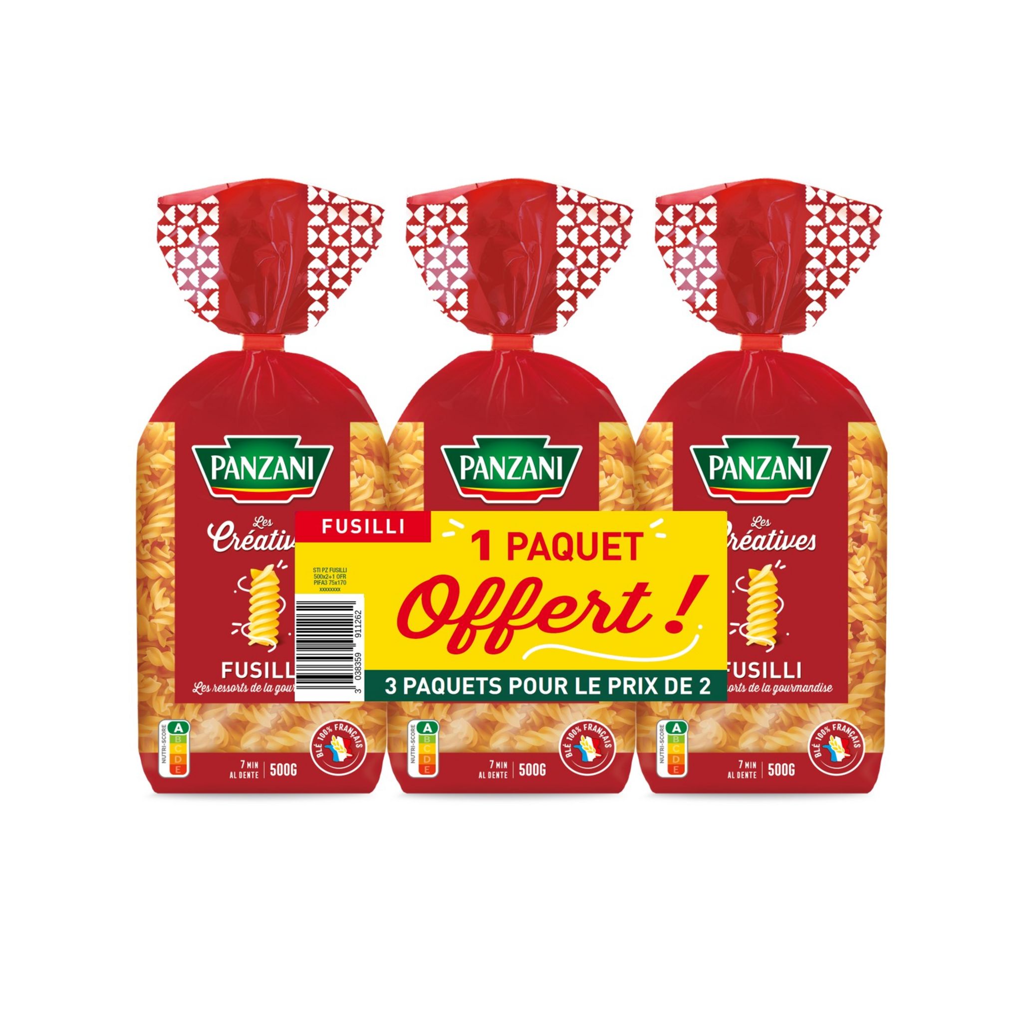 PANZANI Créatives fusilli 2+1 offert 3x500g pas cher - Auchan.fr