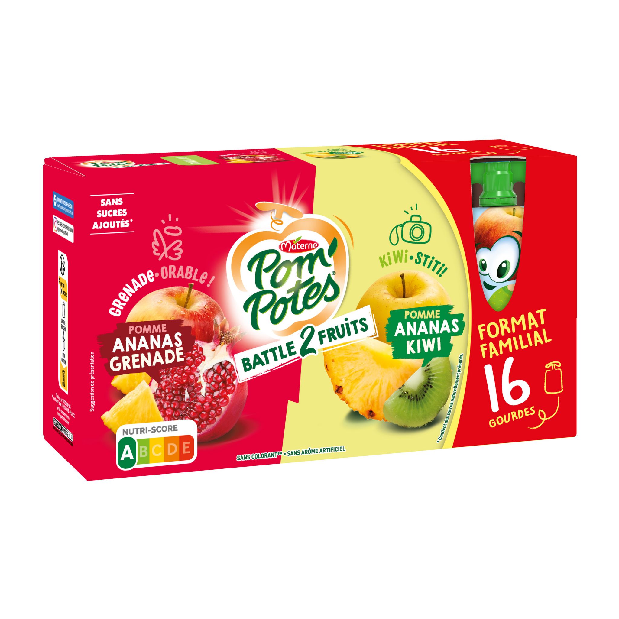 POM'POTES Gourdes pomme ananas kiwis grenade sans sucres ajoutés 16x90g ...