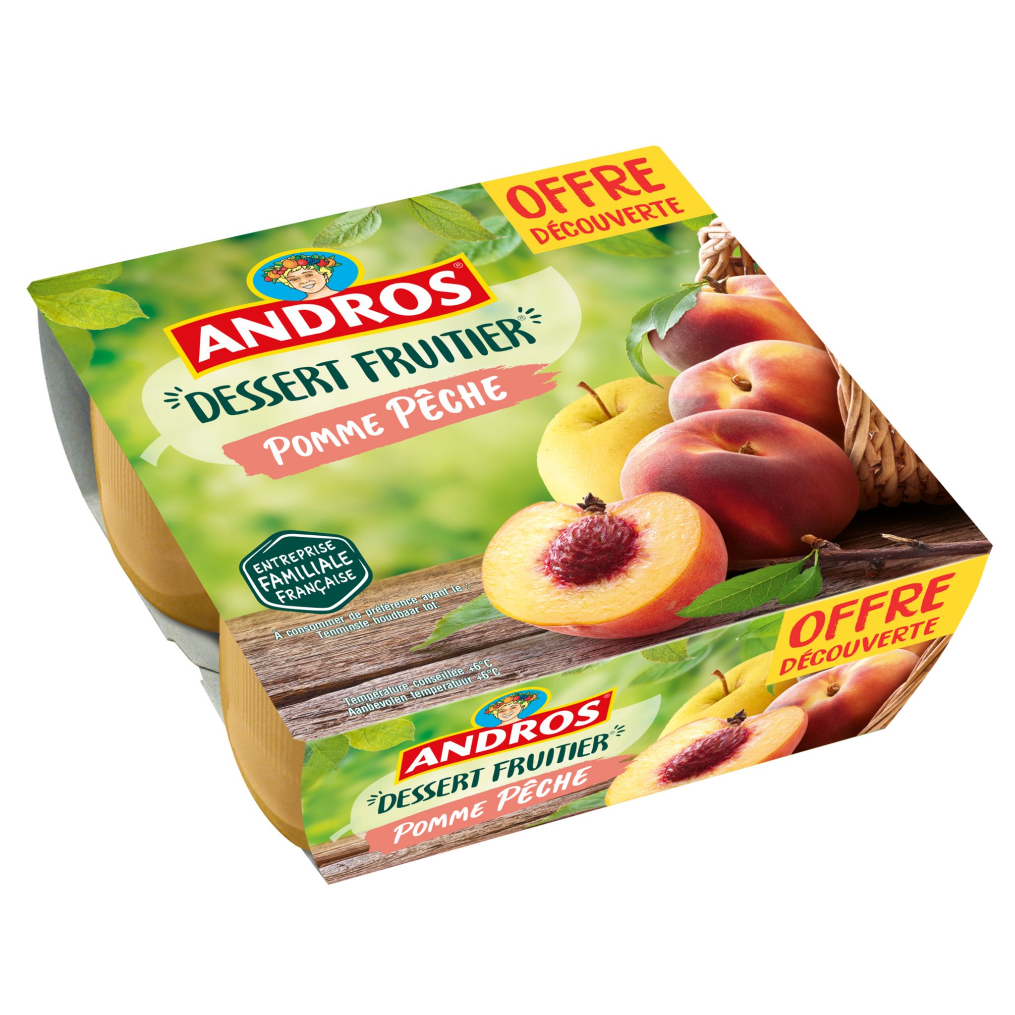 ANDROS Dessert fruitier pomme pêche 4x100g pas cher - Auchan.fr