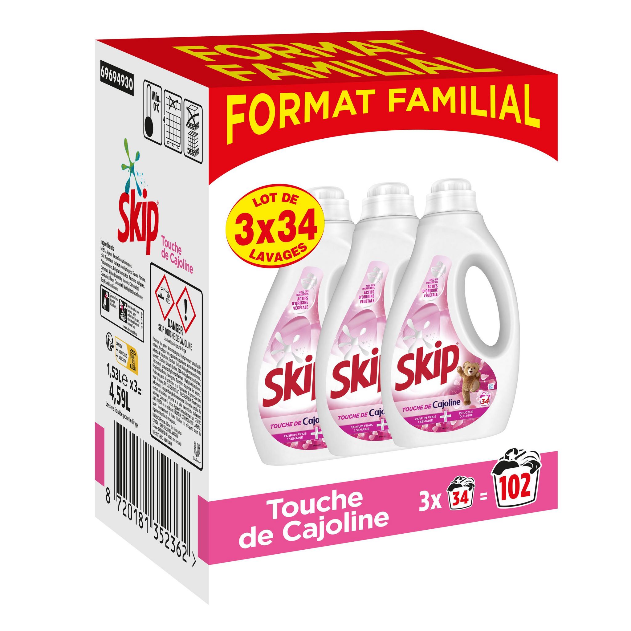 SKIP Lessive liquide Cajoline 102 lavages 3x4,59l pas cher - Auchan.fr