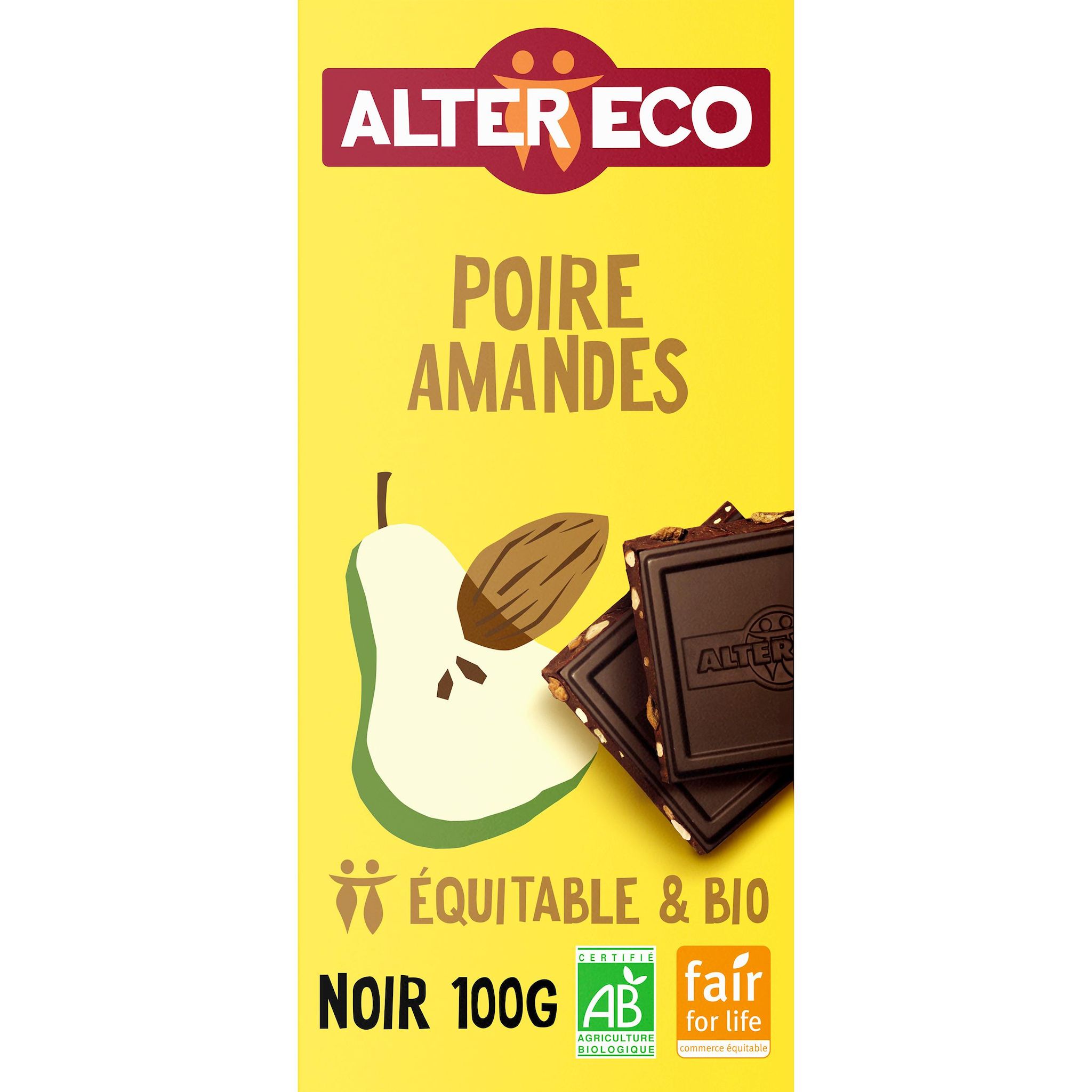 ALTER ECO Tablette de chocolat noir bio poire amandes doux et croquant ...