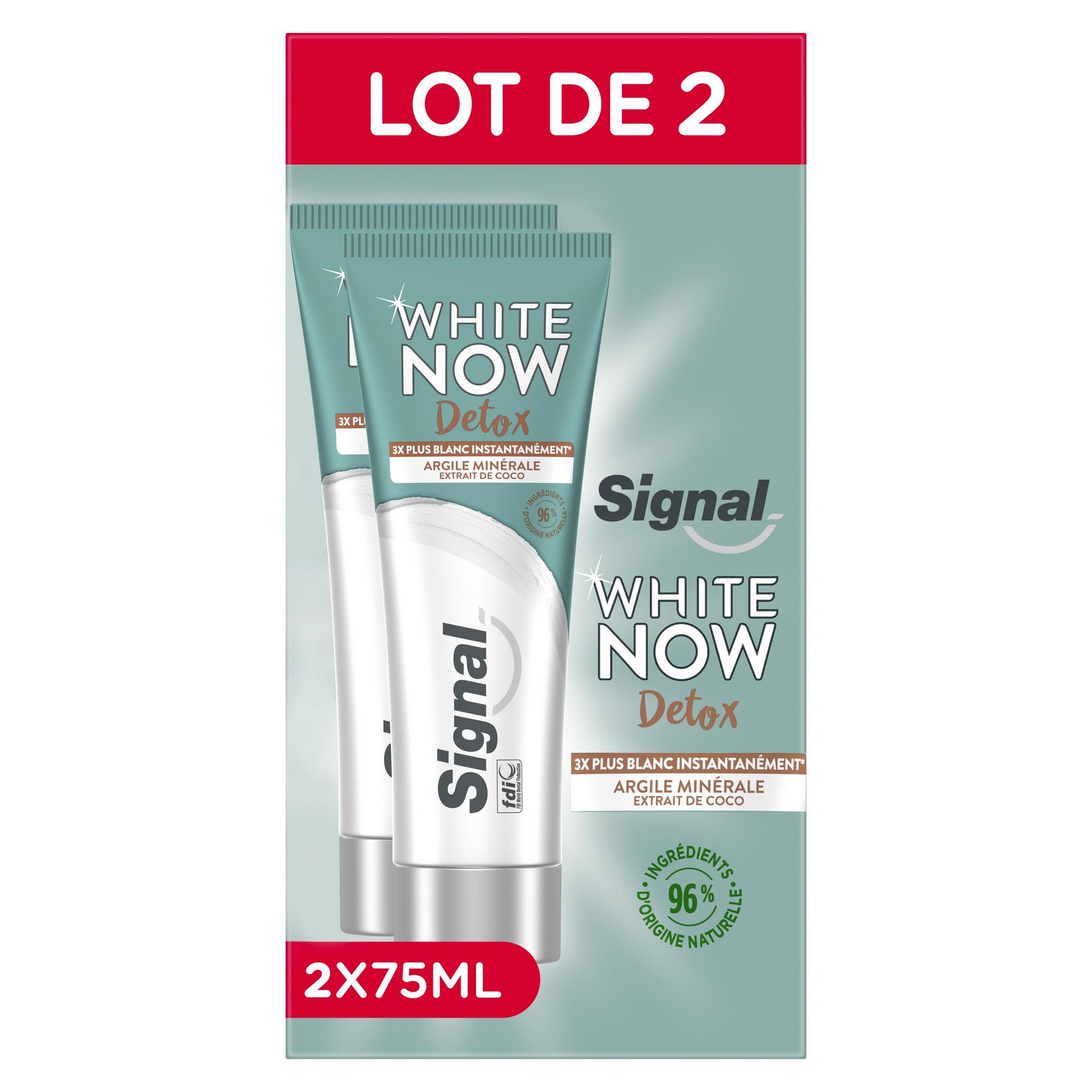 SIGNAL White now dentifrice detox argile minérale et coco 2x75ml pas ...