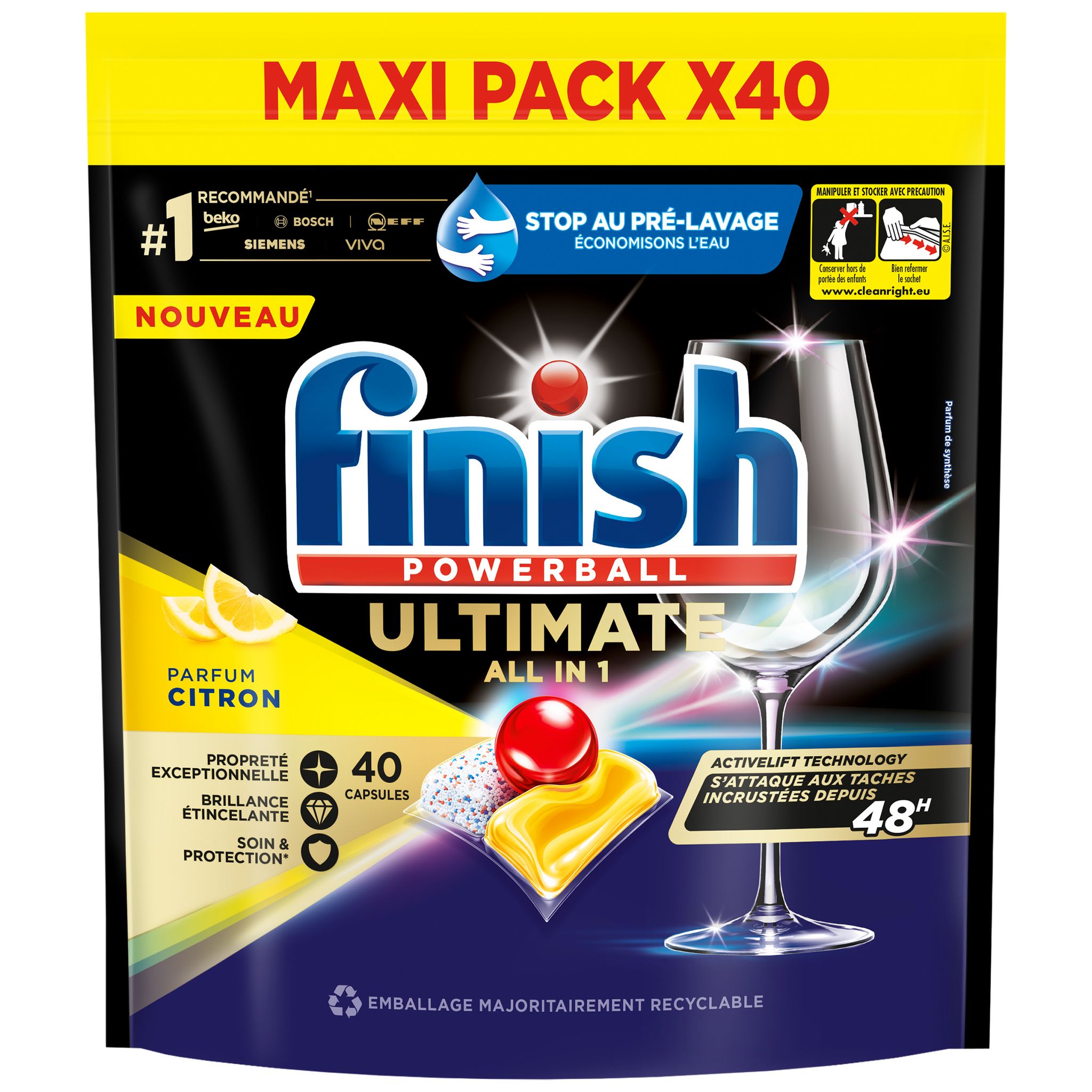 FINISH Powervall Finish Ultimate Capsules lave-vaisselle 40 capsules ...