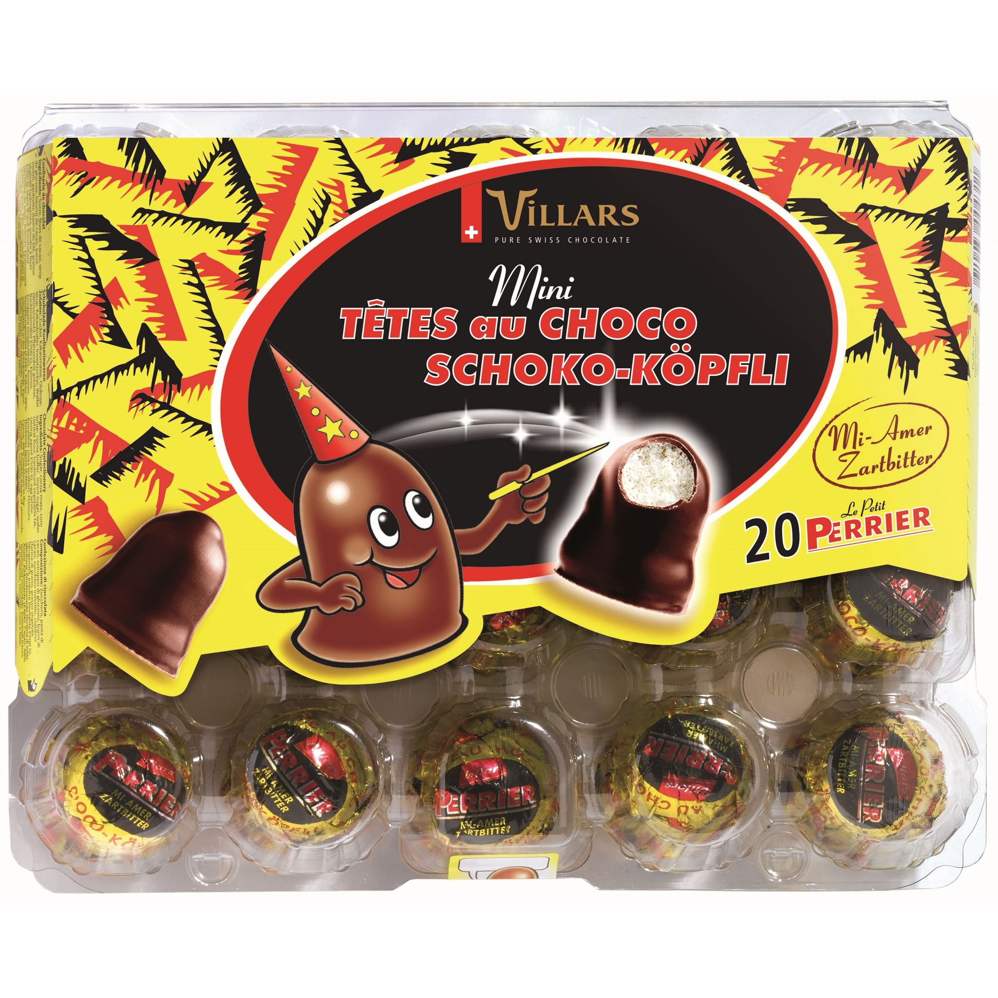 VILLARS Mini têtes au choco mi amer chocolat suisse 20 chocolats 200g ...