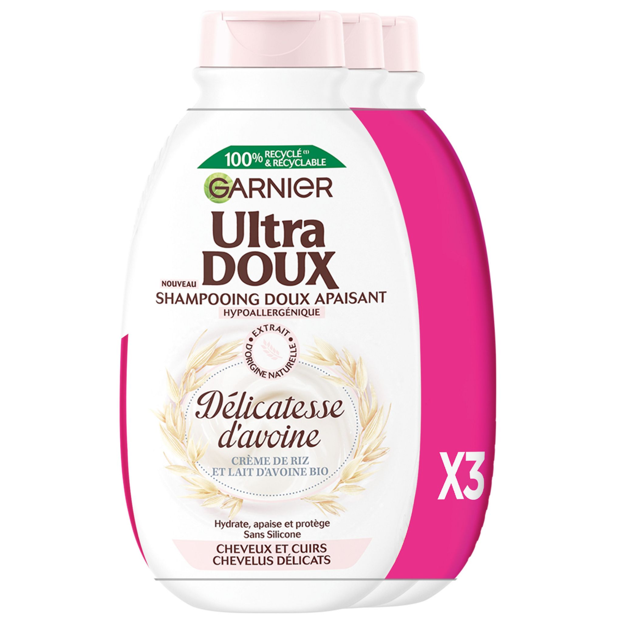 GARNIER ULTRA DOUX Shampooing apaisant crème de riz et lait d'avoine ...
