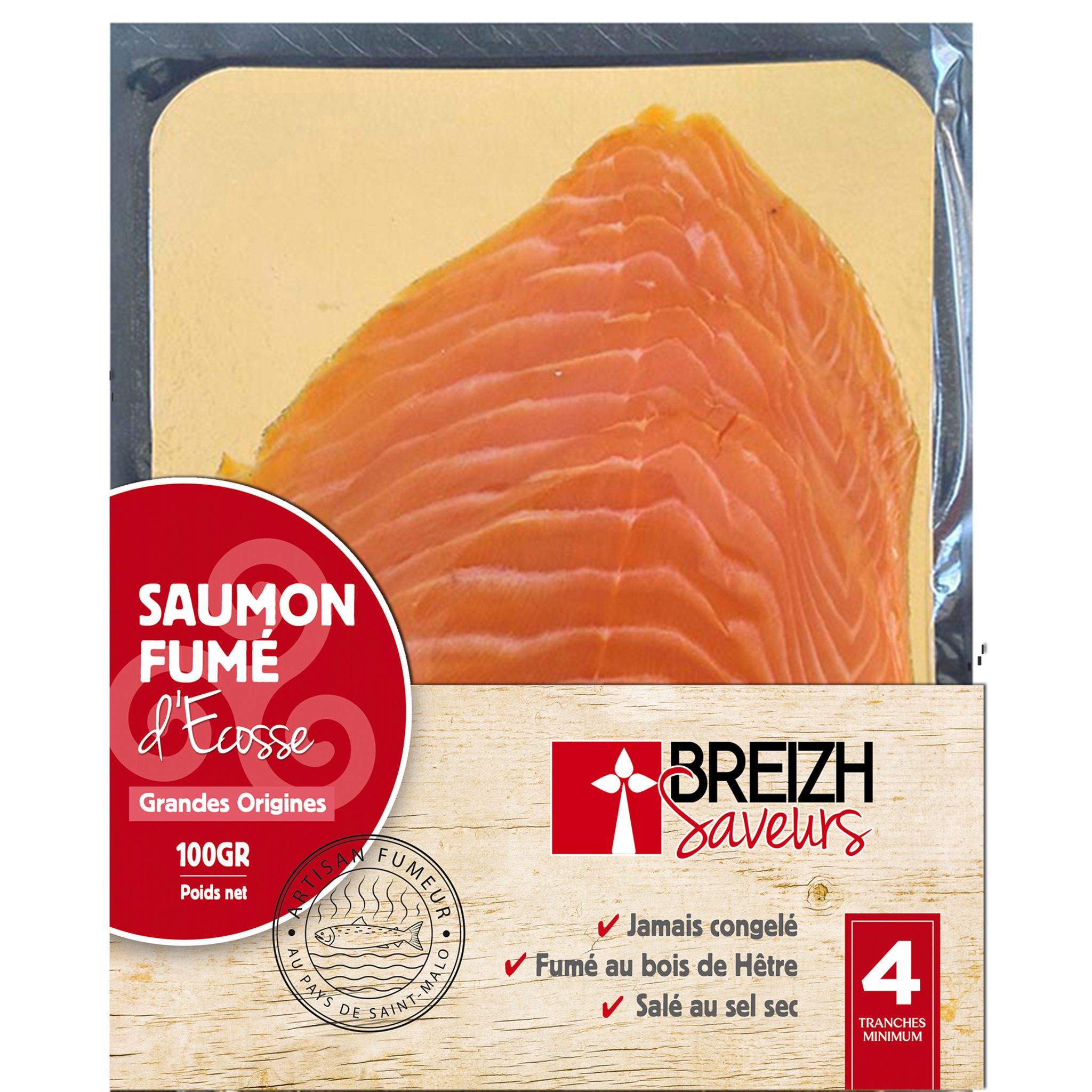 BREIZH SAVEURS Grandes origines Saumon fumé d'Ecosse 4 tranches minimum ...