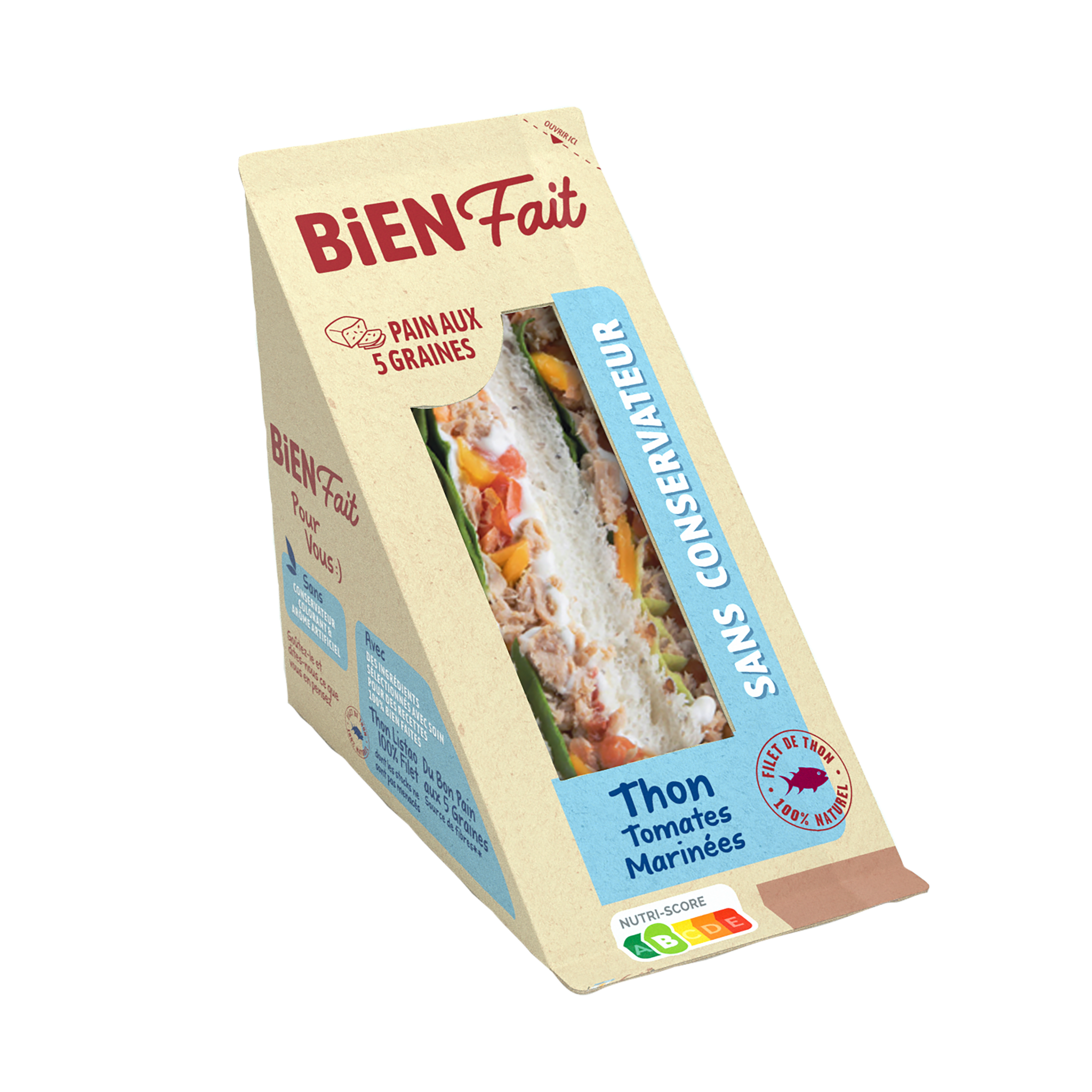 BIEN FAIT Sandwich club pain aux 5 graines thon tomates marinées 2 ...