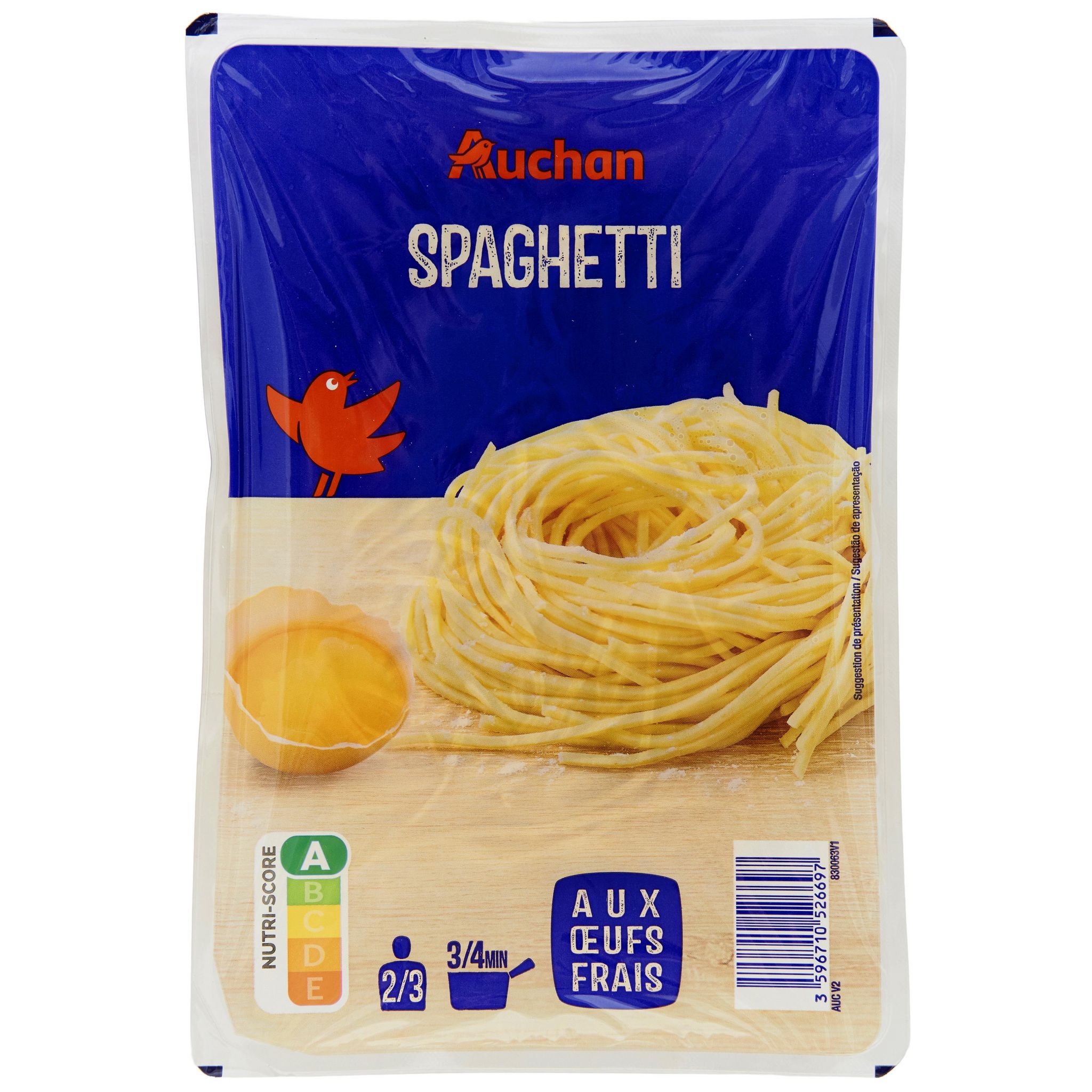 AUCHAN Spaghetti aux oeufs frais 2/3 parts 300g pas cher - Auchan.fr