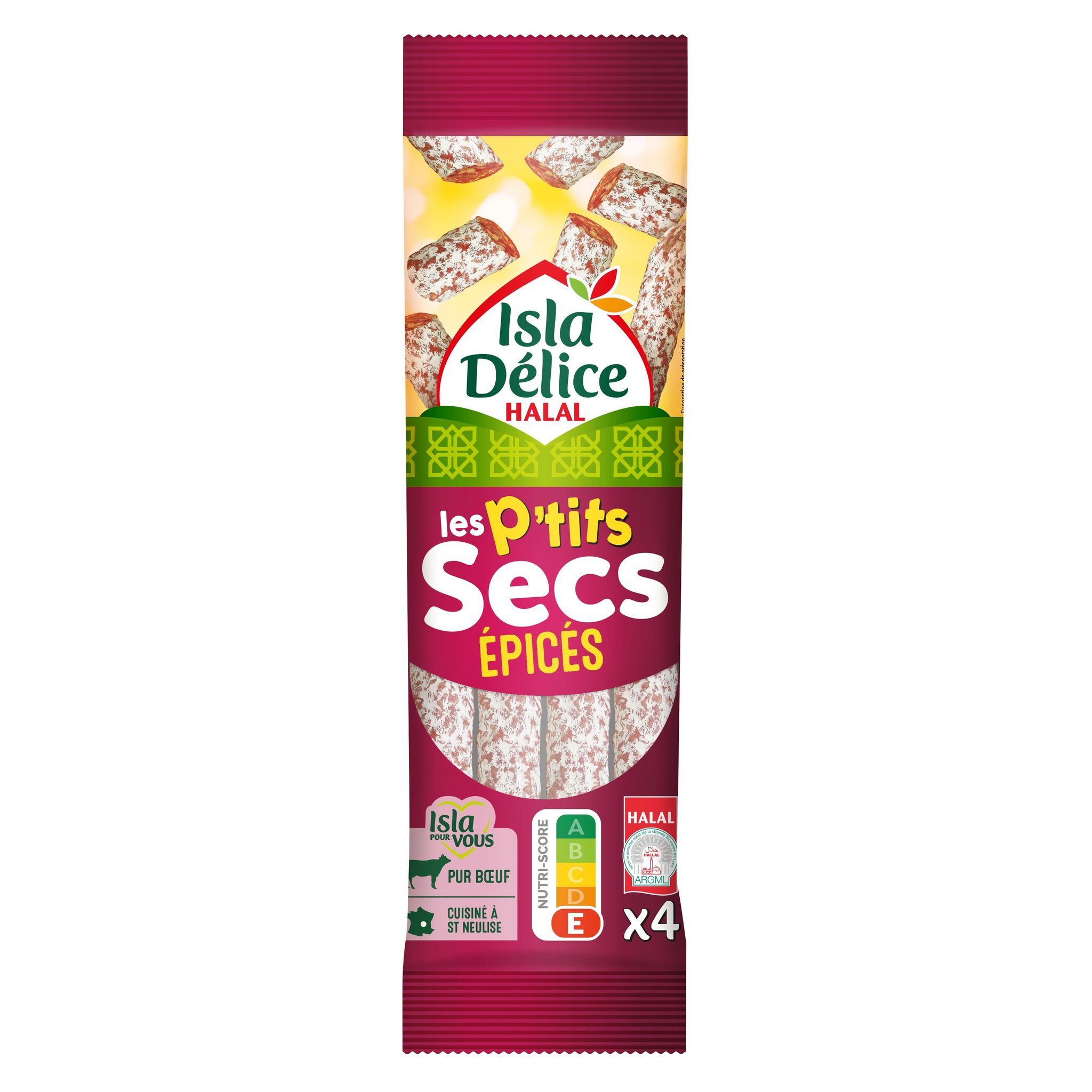 ISLA DELICE Petit saucisson sec entier épicé halal 4 pièces 160g pas ...