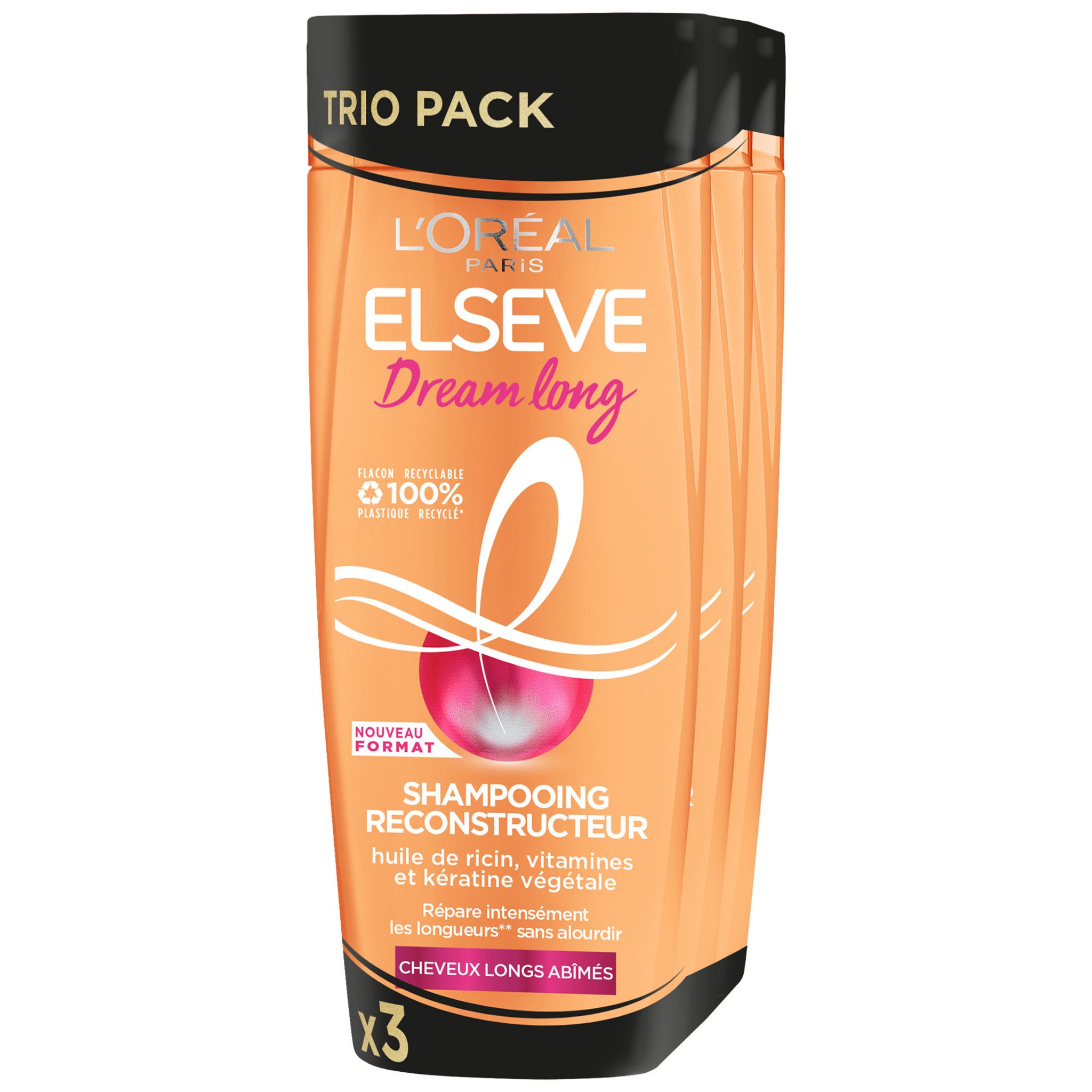 ELSEVE Shampooing reconstructeur pour cheveux long abîmés 3x300ml pas ...