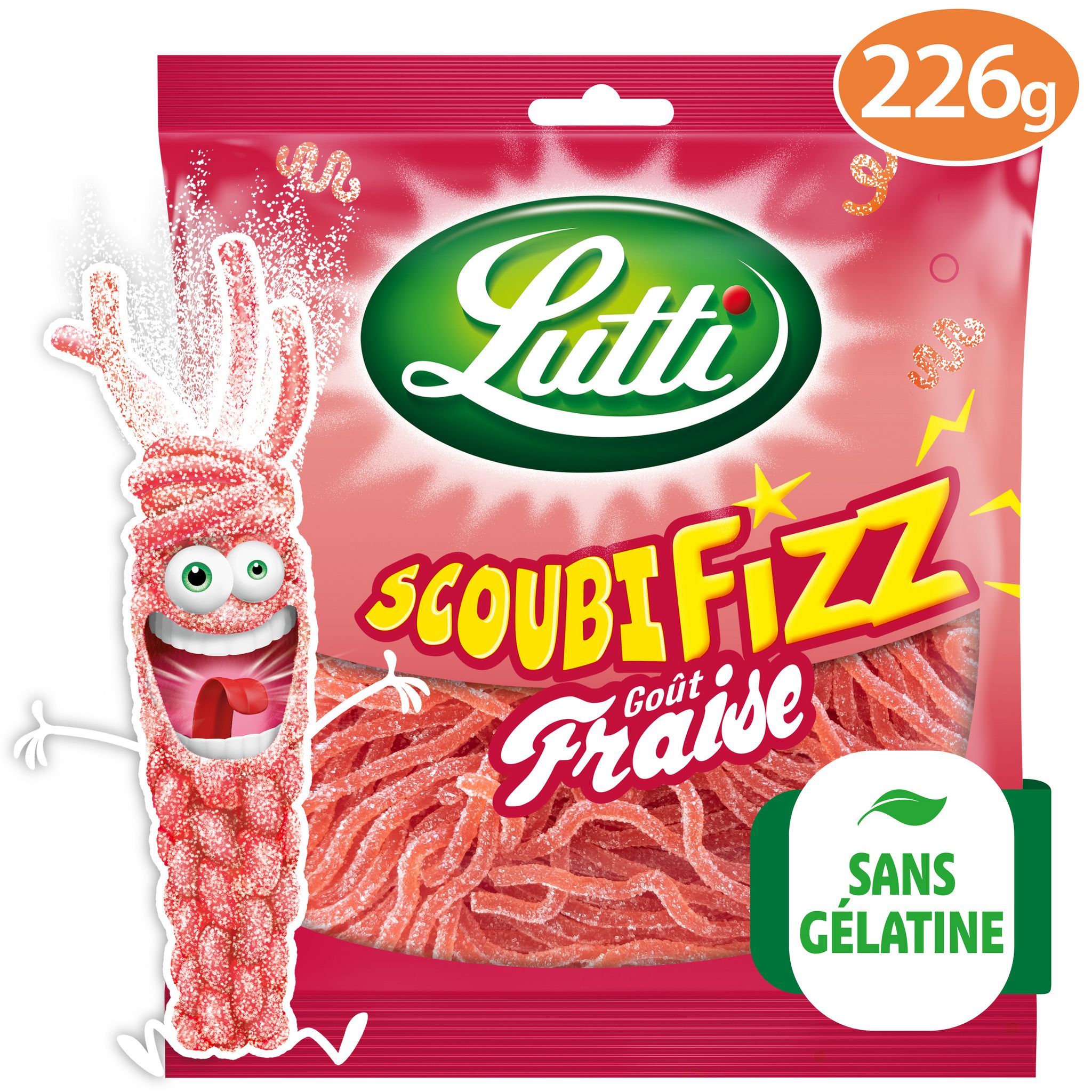 LUTTI Bonbons ScoubiFizz goût fraise sans gélatine 226g pas cher ...
