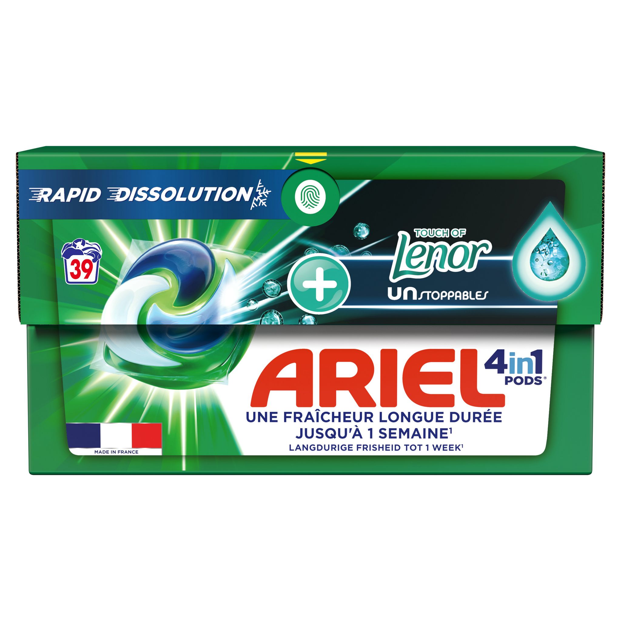 ARIEL Pods lessive capsules 4 en 1 + touche de Lenor unstoppables 39 ...