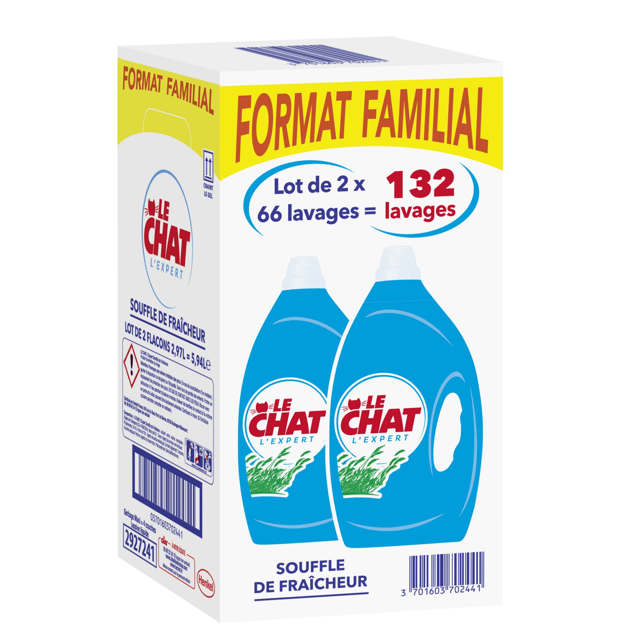 LE CHAT L'expert lessive liquide souffle de fraîcheur 132 lavages 2x2 ...