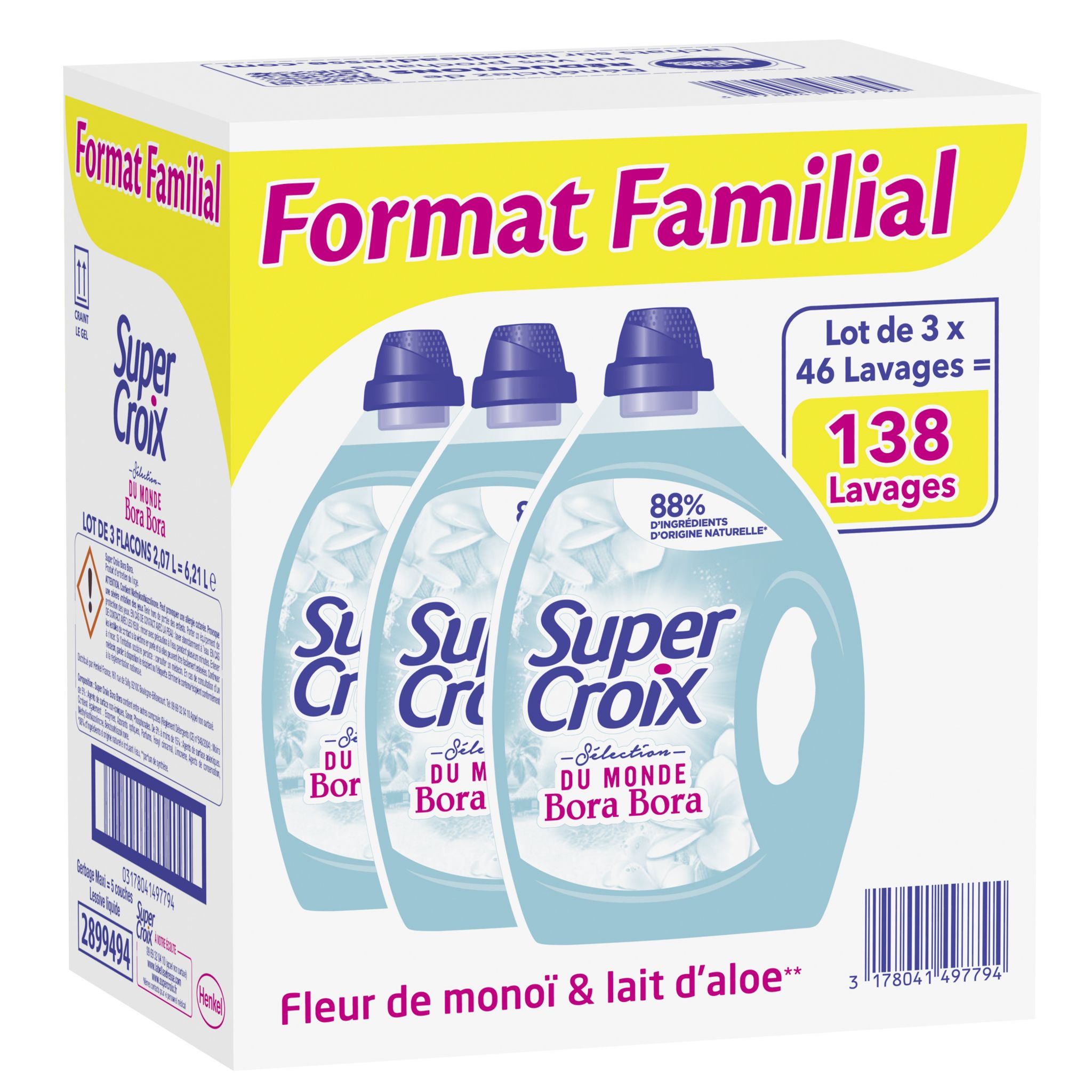 SUPER CROIX Lessive liquide Bora Bora 138 lavages 3x2,07l pas cher ...