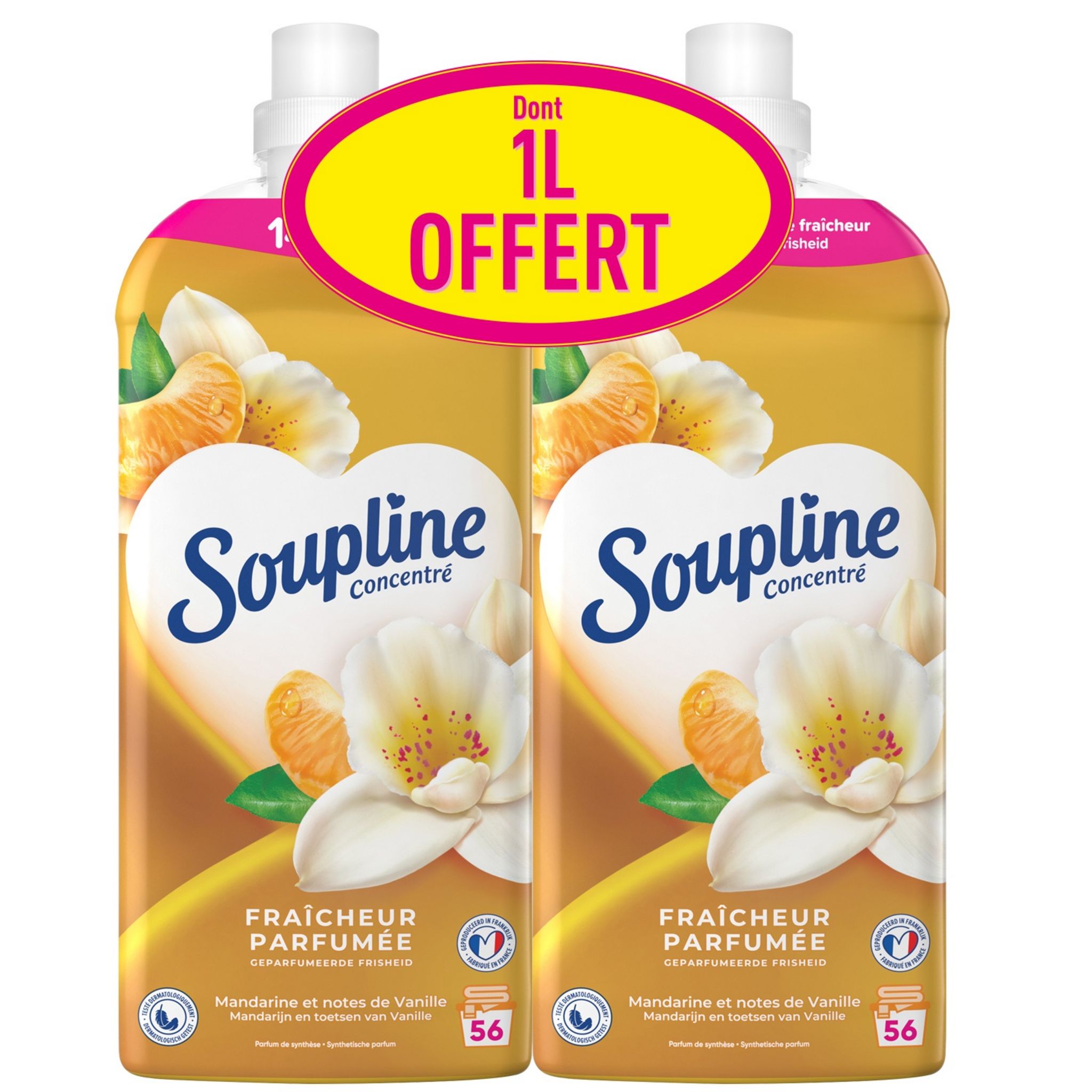 SOUPLINE Adoucissant liquide mandarine et notes de vanille 2x1,35l pas ...