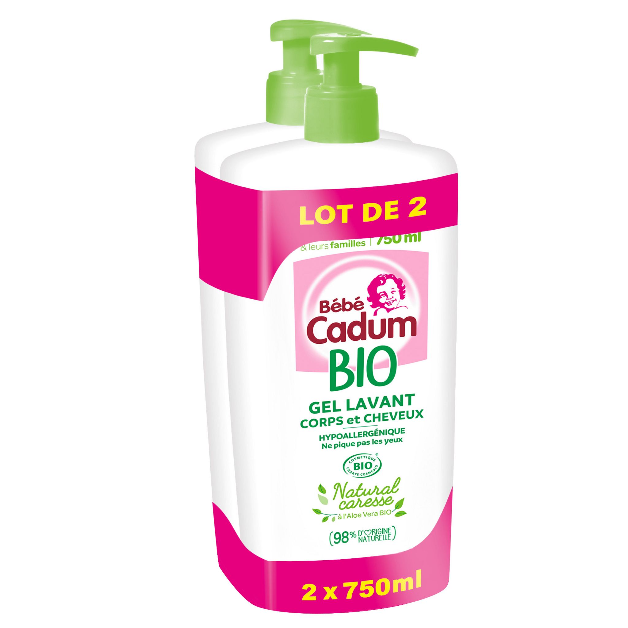 BEBE CADUM Gel lavant corps et cheveux bio 2x750ml pas cher - Auchan.fr