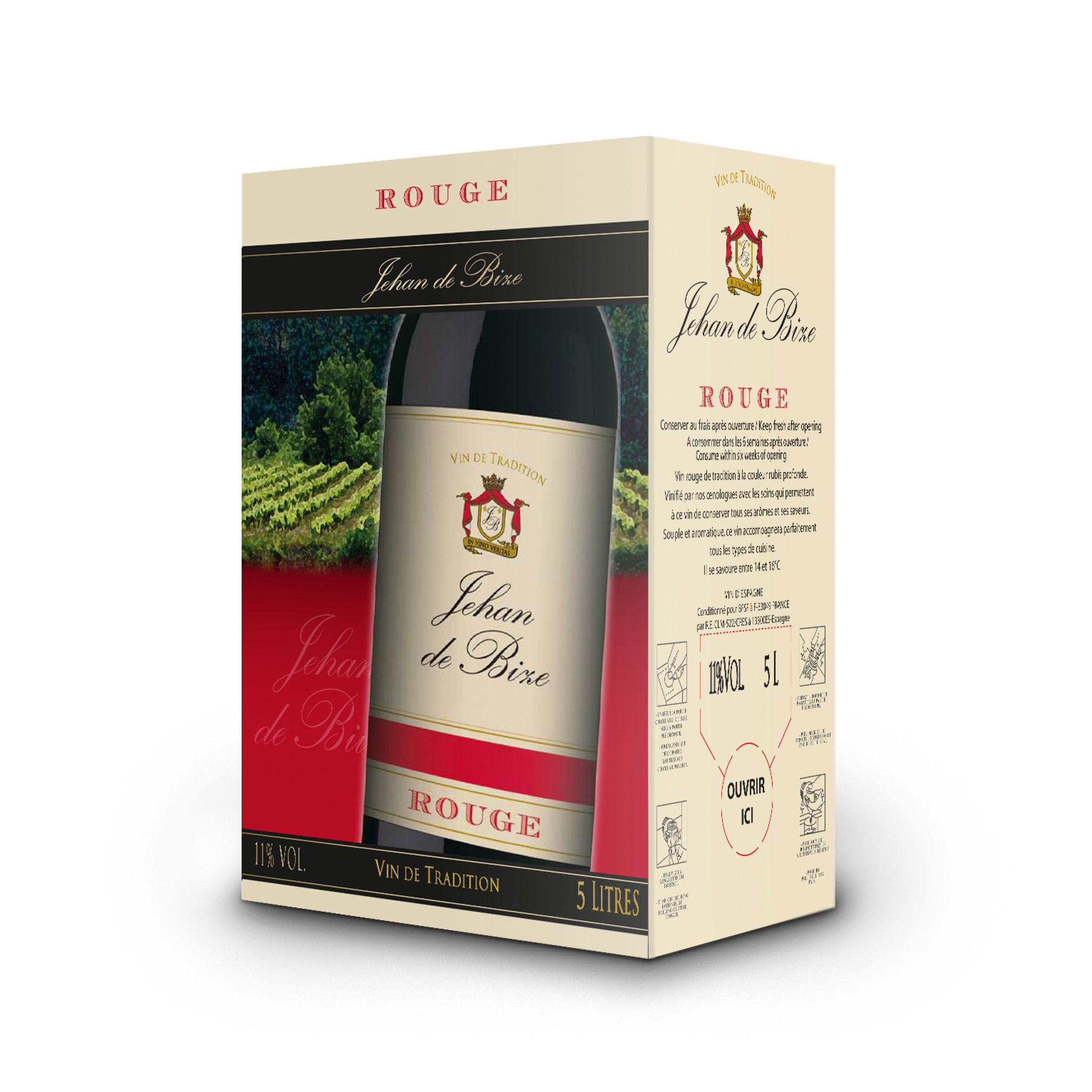 Vin d'Espagne Jehan de Bize rouge BIB / CUBI 5L pas cher - Auchan.fr