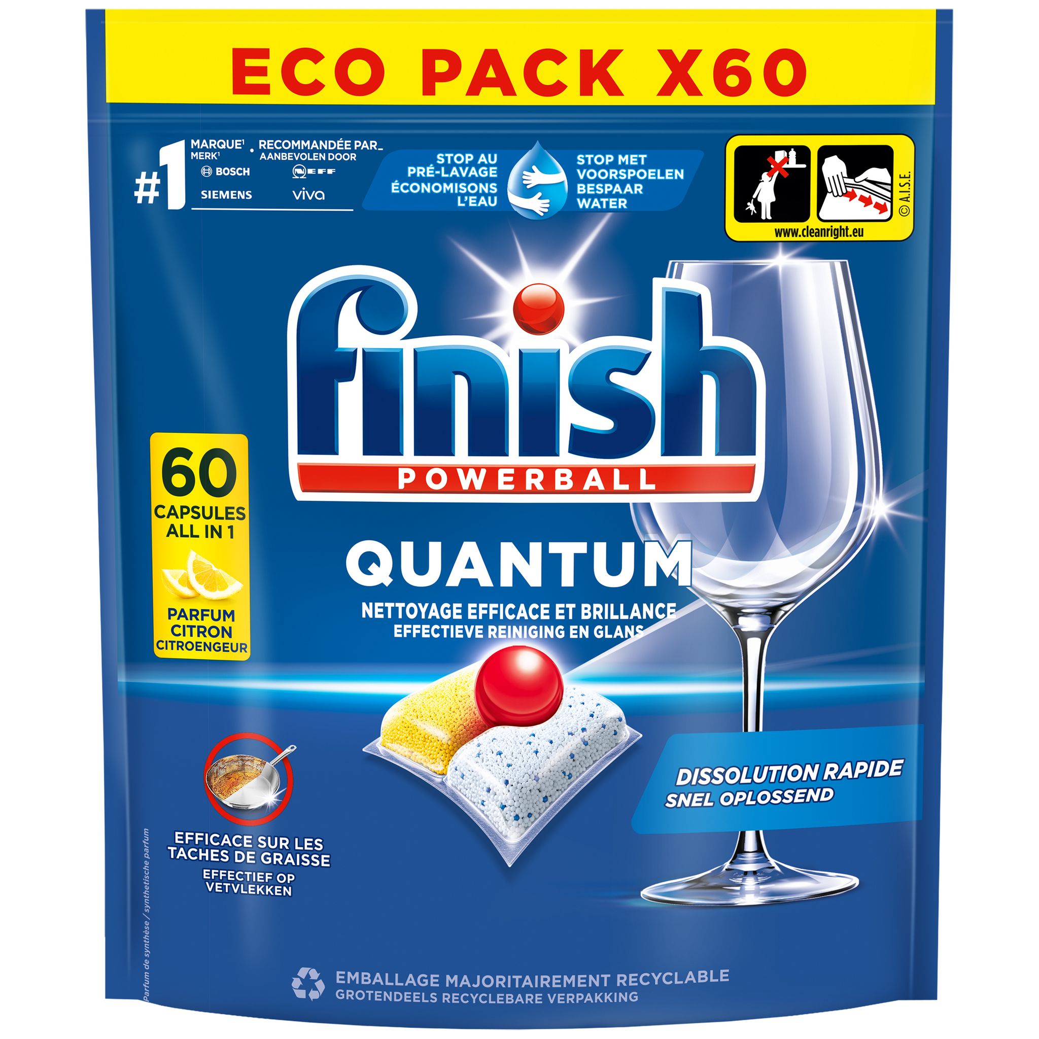 FINISH Powerball Quantum nettoyage éfficace et brillance 60 capsules ...