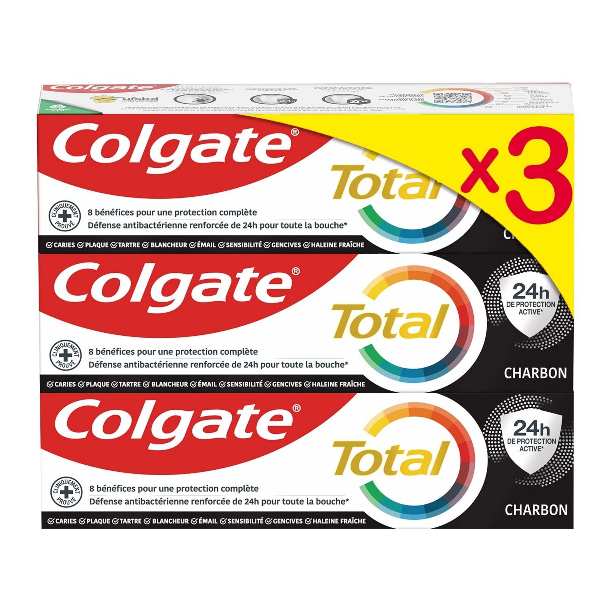 COLGATE Dentifrice Total au charbon 3x75ml pas cher - Auchan.fr