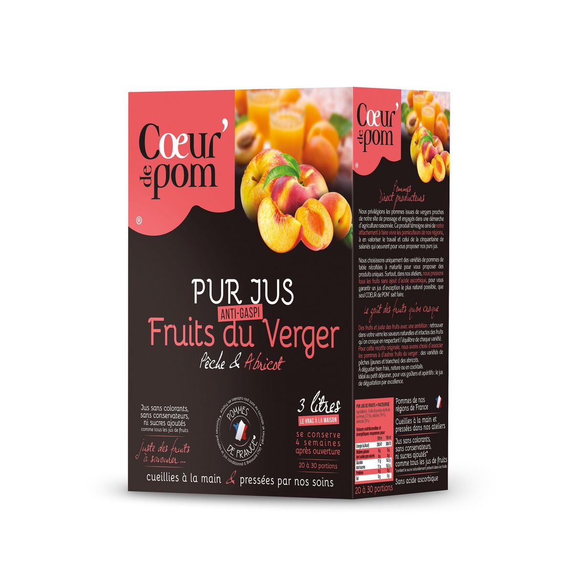 COEUR DE POM' Pur jus de fruits du verger pêche abricot bib 1l pas cher ...