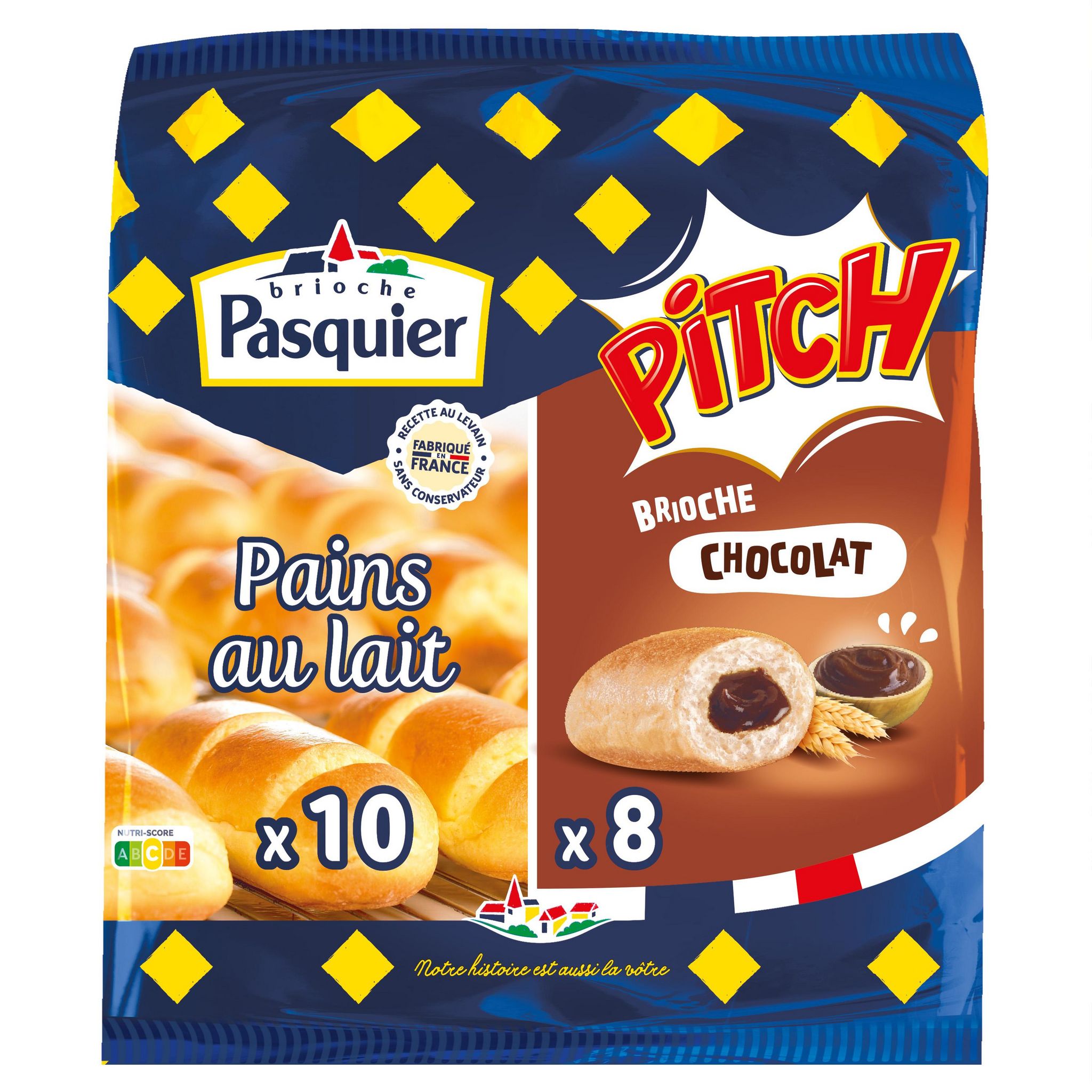 PASQUIER Pains au lait et brioches Pitch fourrées au chocolat 10 pains et 8 brioches 650g pas ...
