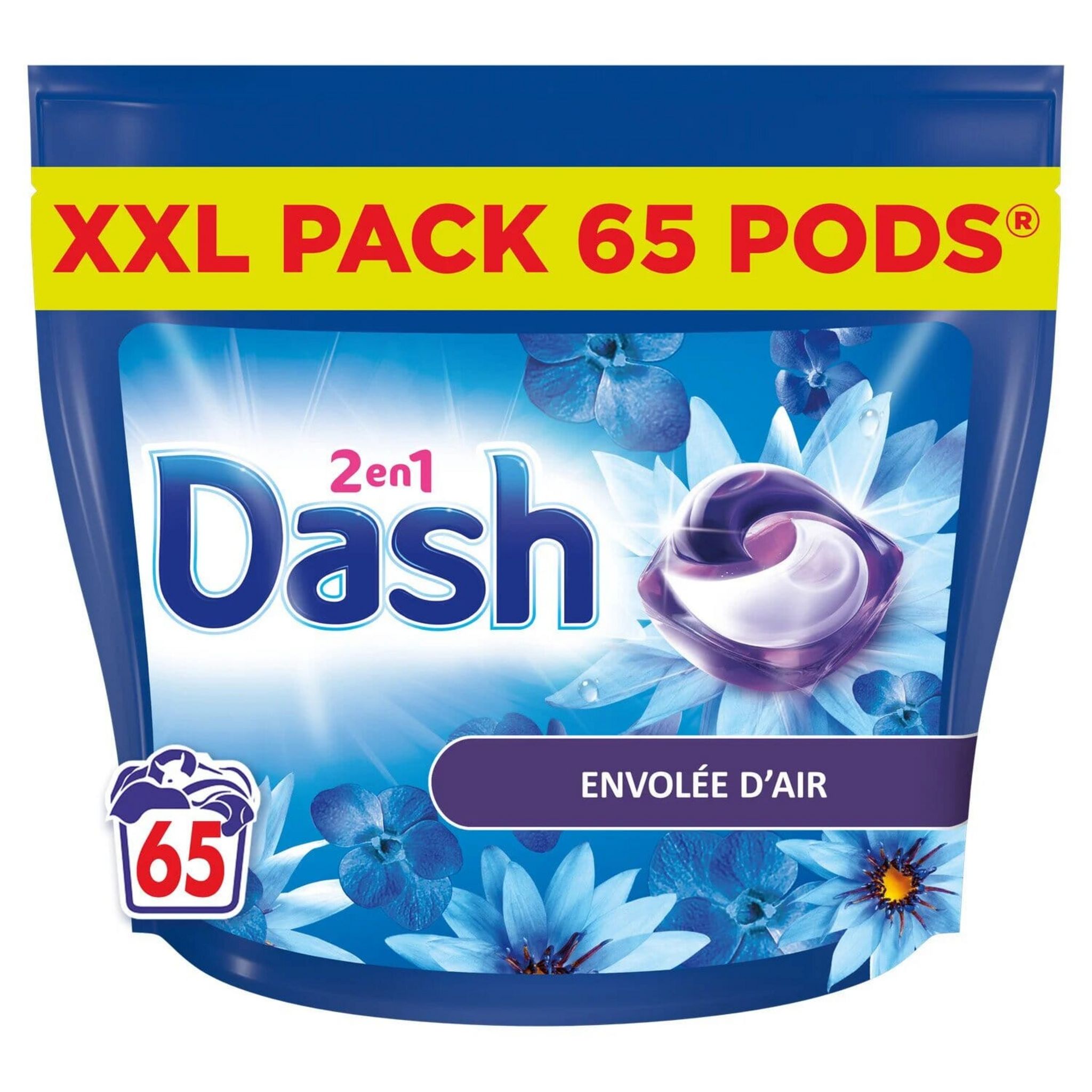 DASH Pods Lessive capsules 2 en 1 Envolée d'air 65 capsules pas cher ...