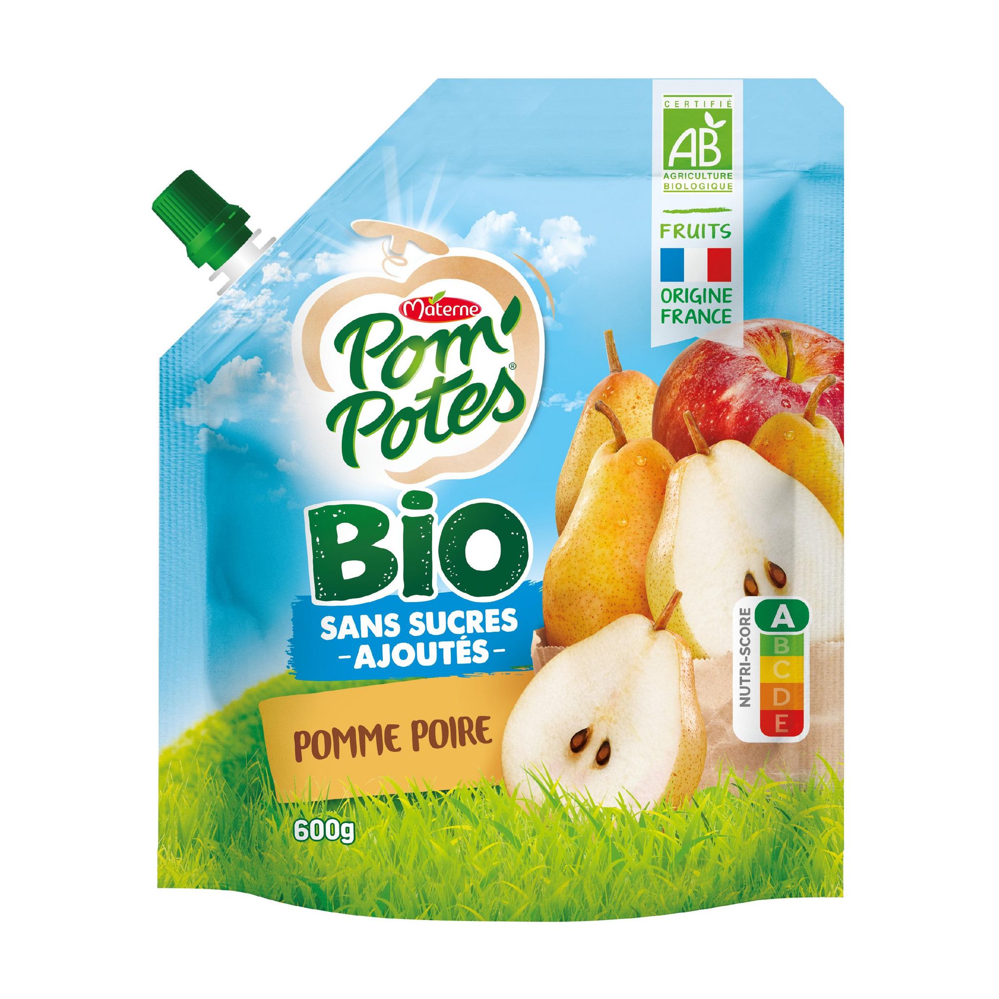 POM'POTES Purée de pomme poire bio sans sucres ajoutés doypack 600g pas ...