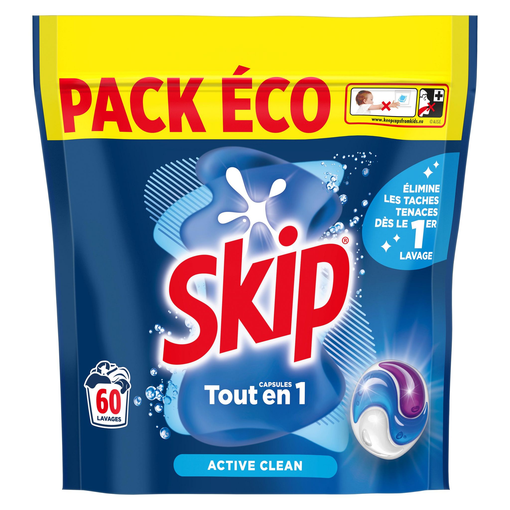 SKIP Lessive capsules tout en 1 Active clean 60 capsules pas cher ...