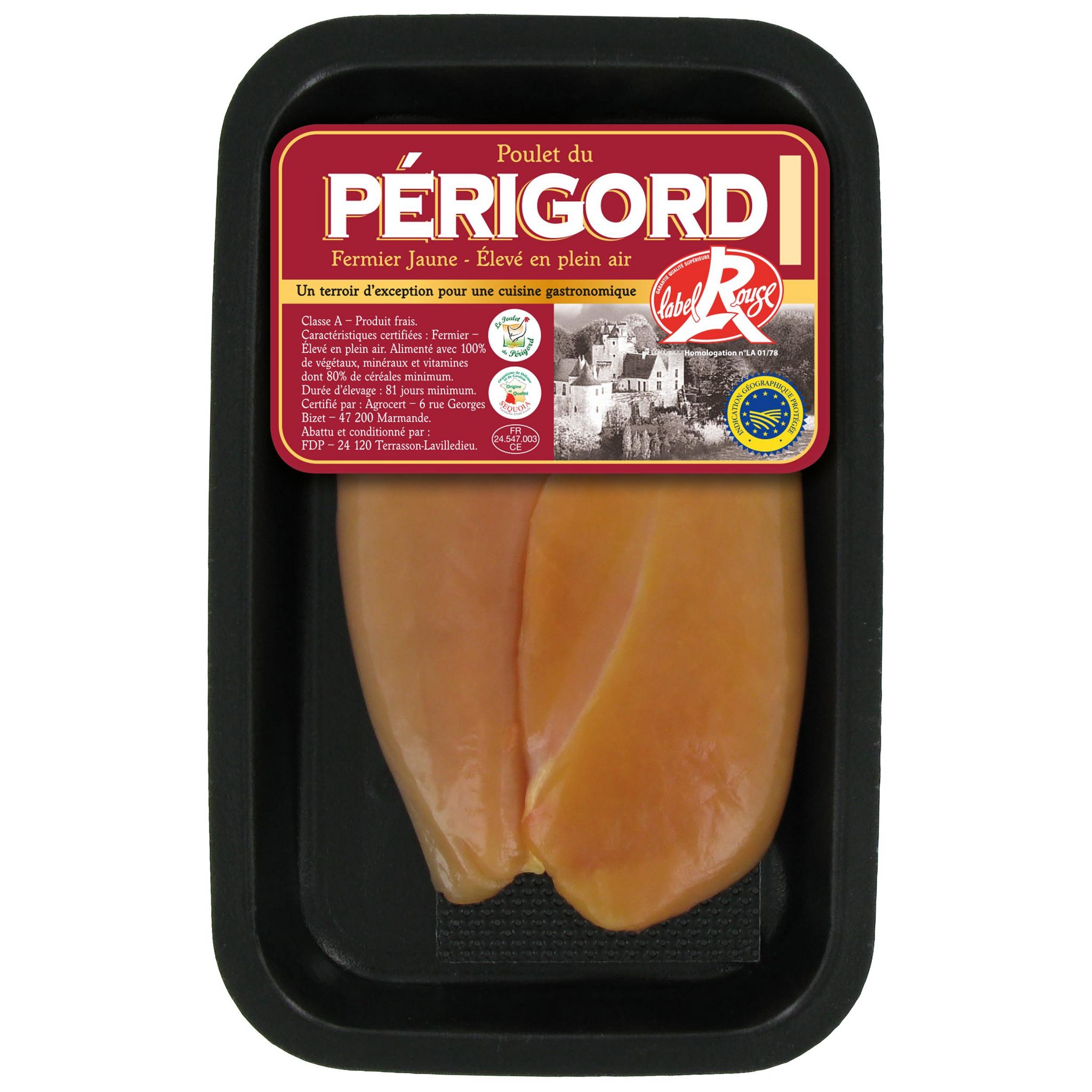 PERIGORD Filets de poulet fermier jaune Label Rouge 2 pièces Env 300g ...