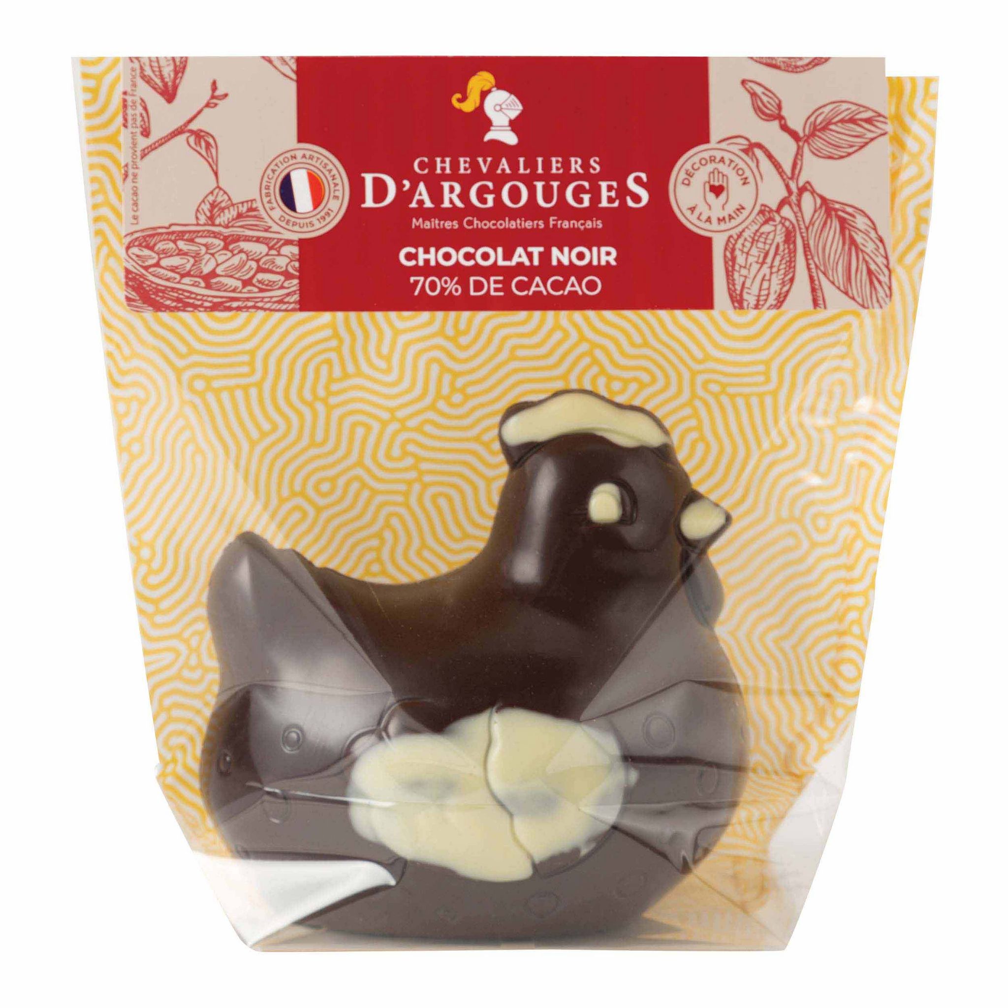 CHEVALIERS D'ARGOUGES Chocolat noir 70% moulage poule 115g pas cher - Auchan.fr