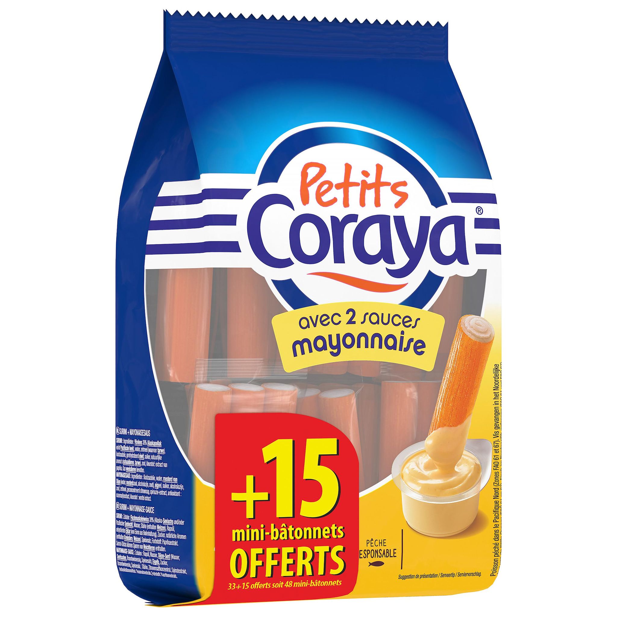 CORAYA Bâtonnets de surimi sauce mayonnaise 35+15 offerts 474g pas cher ...