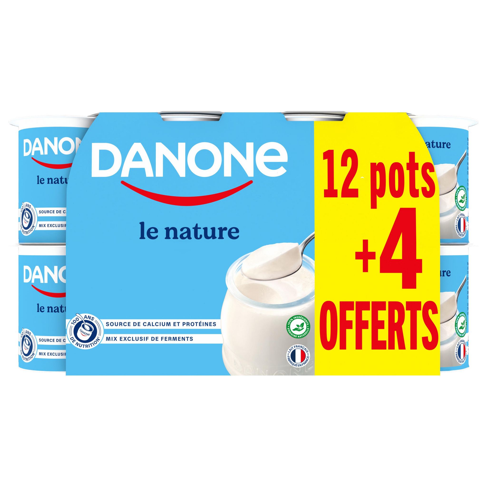 DANONE Yaourt nature 12 + 4 offerts 16x125g pas cher - Auchan.fr