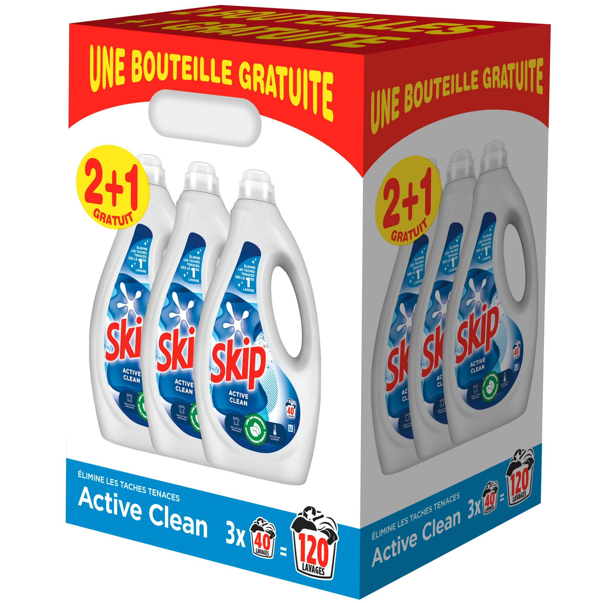 SKIP Active Clean lessive liquide efficace dès 30°C 2+1 120 lav 5,04l ...