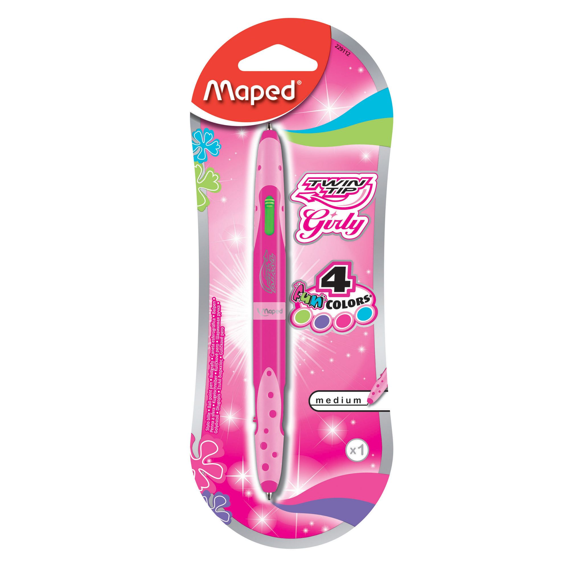 MAPED Stylo bille 4 couleurs Twin Tip Girly - assortiment fantaisie pas ...