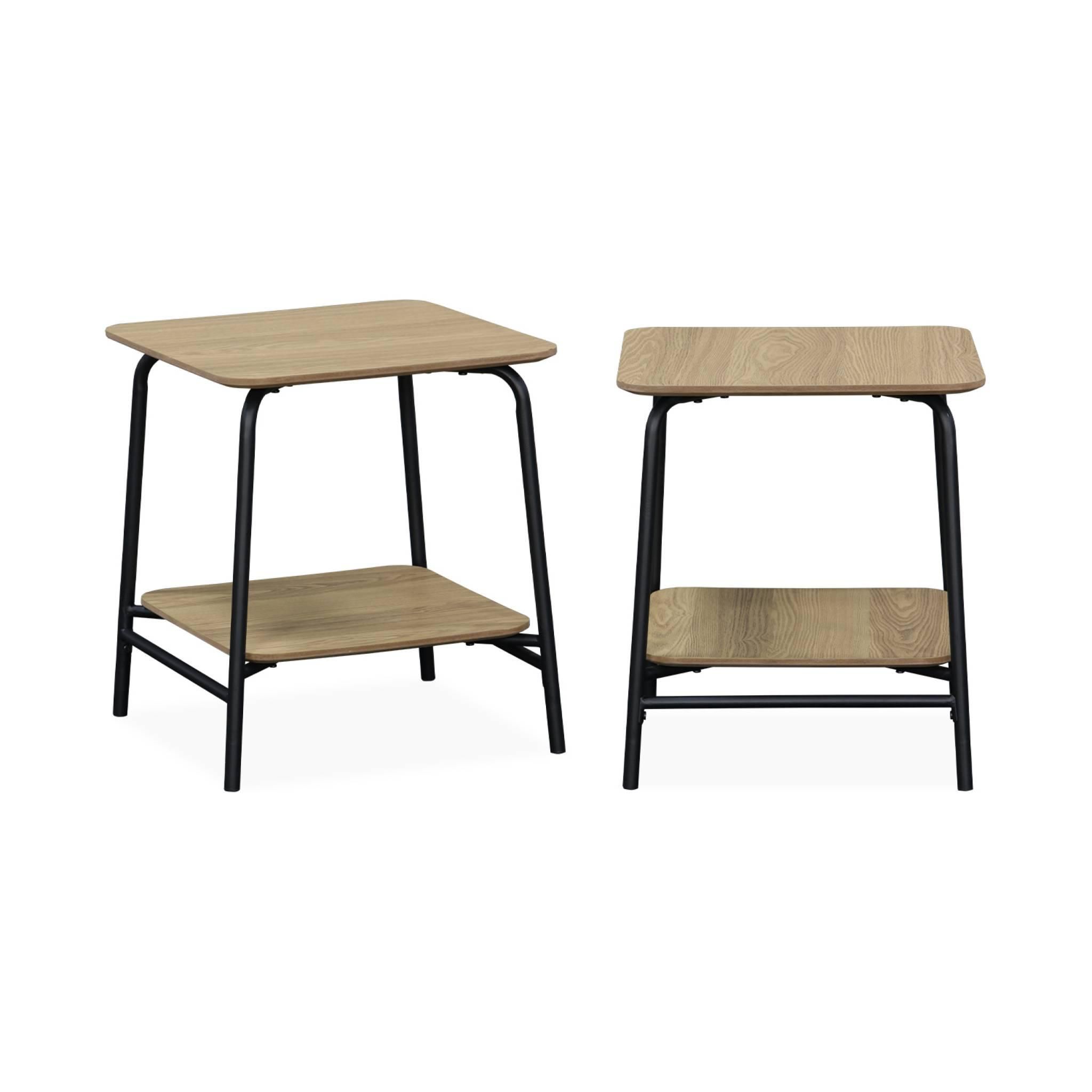 SWEEEK Lot de 2 tables de chevet effet table d'école en décor bois avec ...