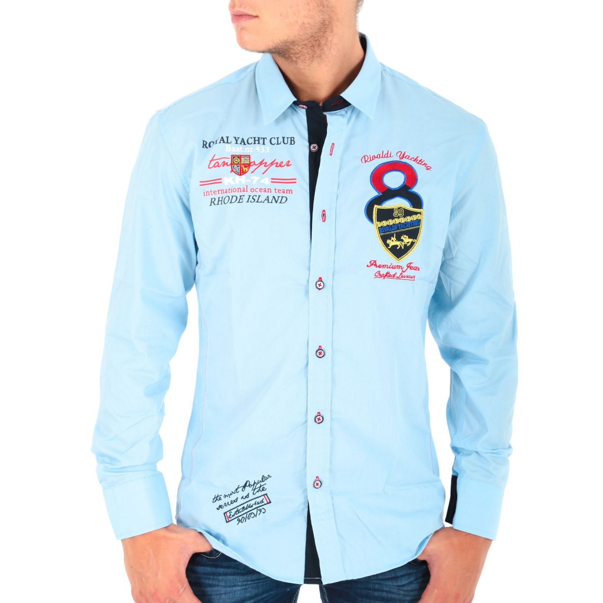 Chemise slim RIVALDI bleu ciel pas cher - Auchan.fr