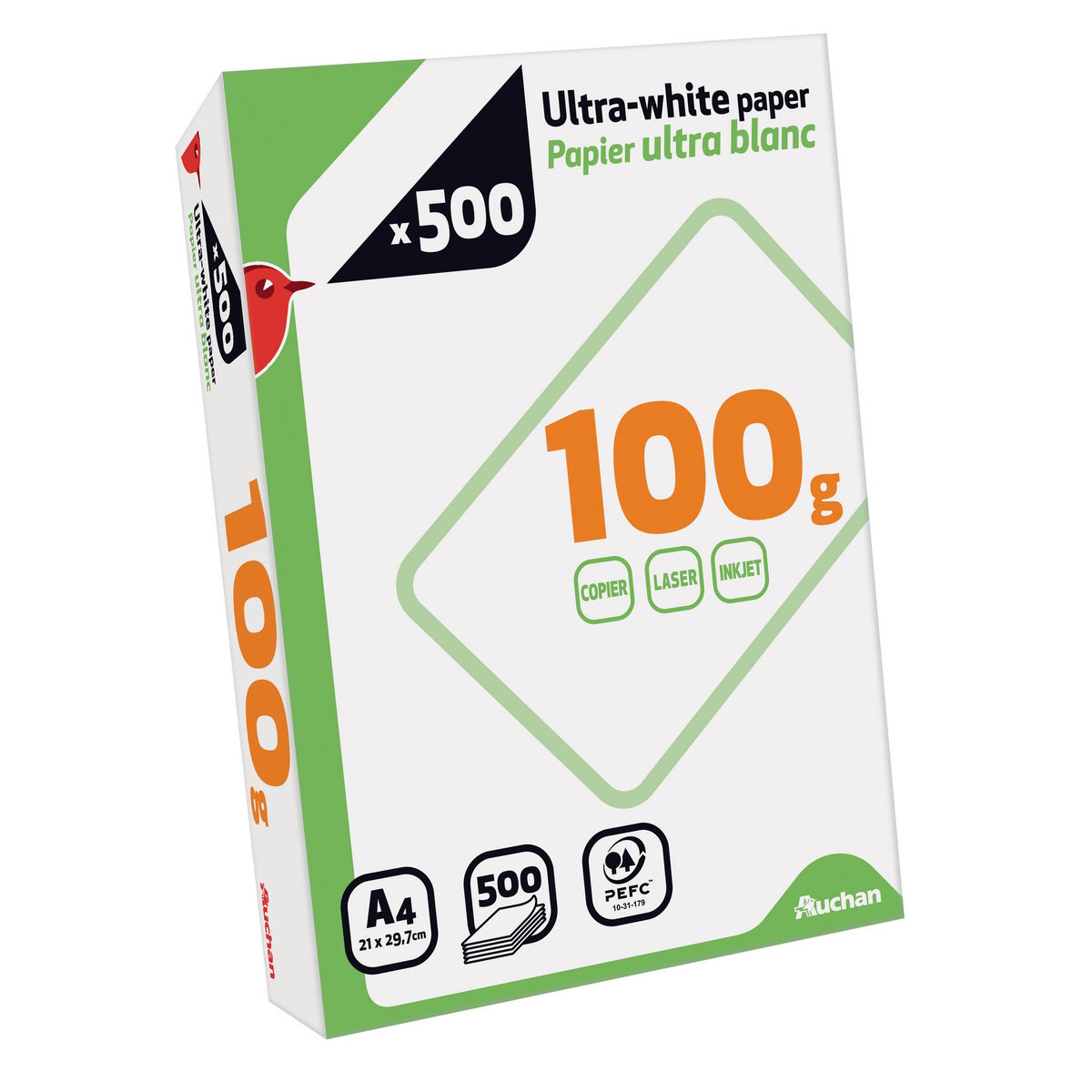 AUCHAN Ramette de papier ultra blanc 500 feuilles A4 – 100g pas cher ...
